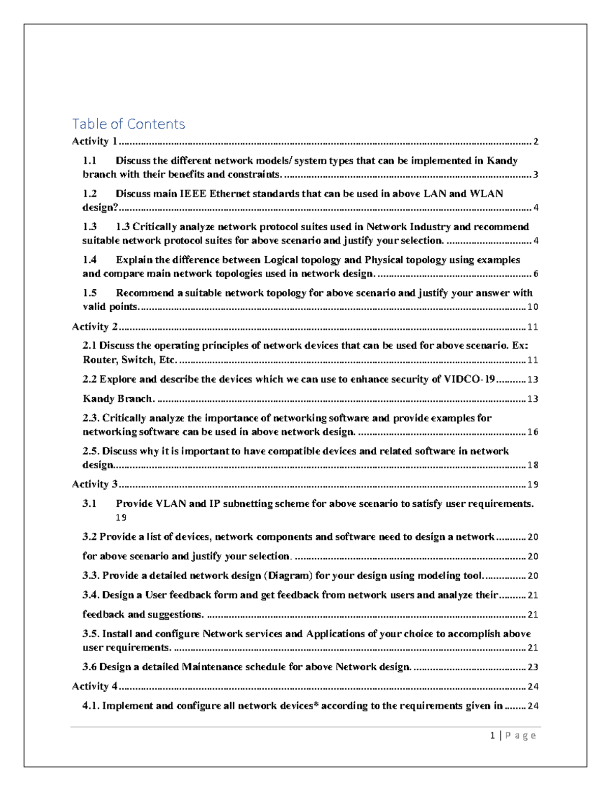 Networking Final - network - Table of Contents Activity 1 - Studocu