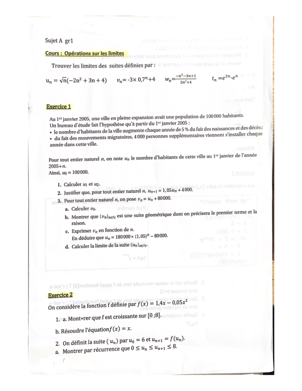 Exo entrainement bac spe math partie 3 - Mathématiques - Studocu