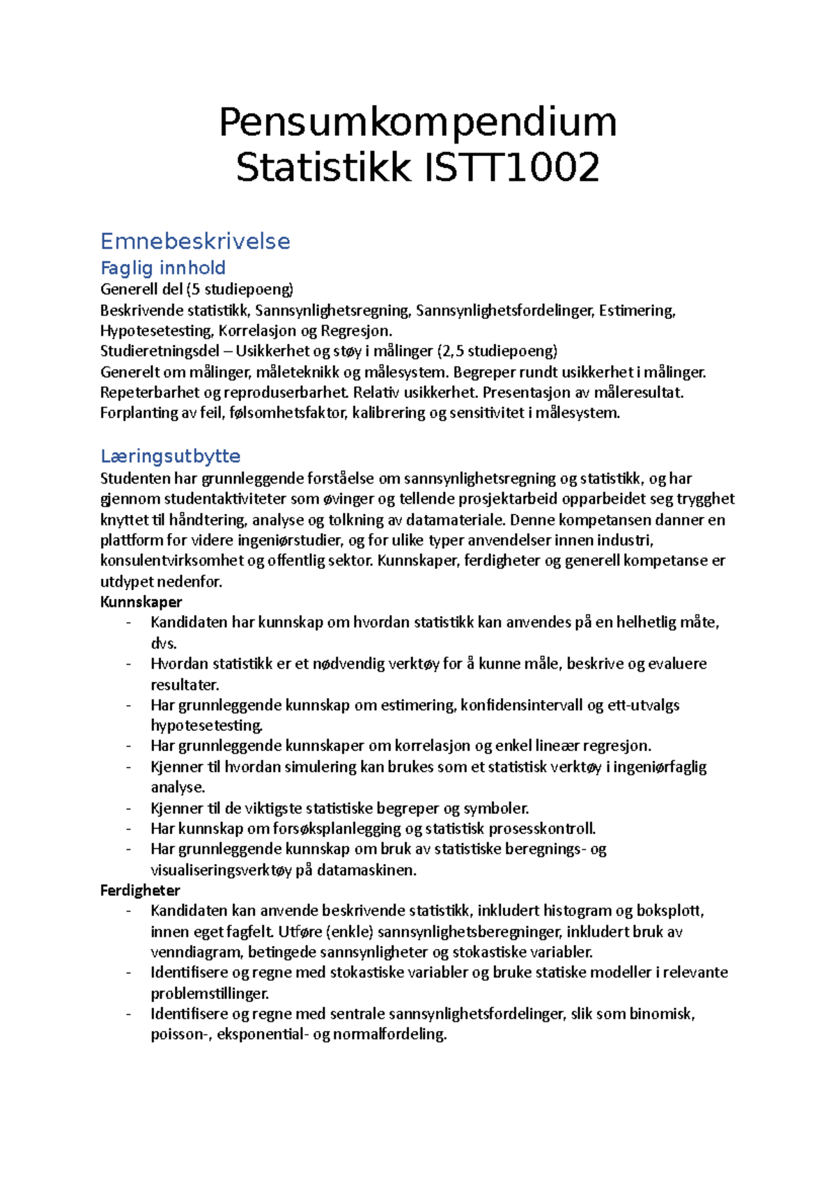 Pensumkompendium Statestikk (uferdig) - Pensumkompendium Statistikk ...
