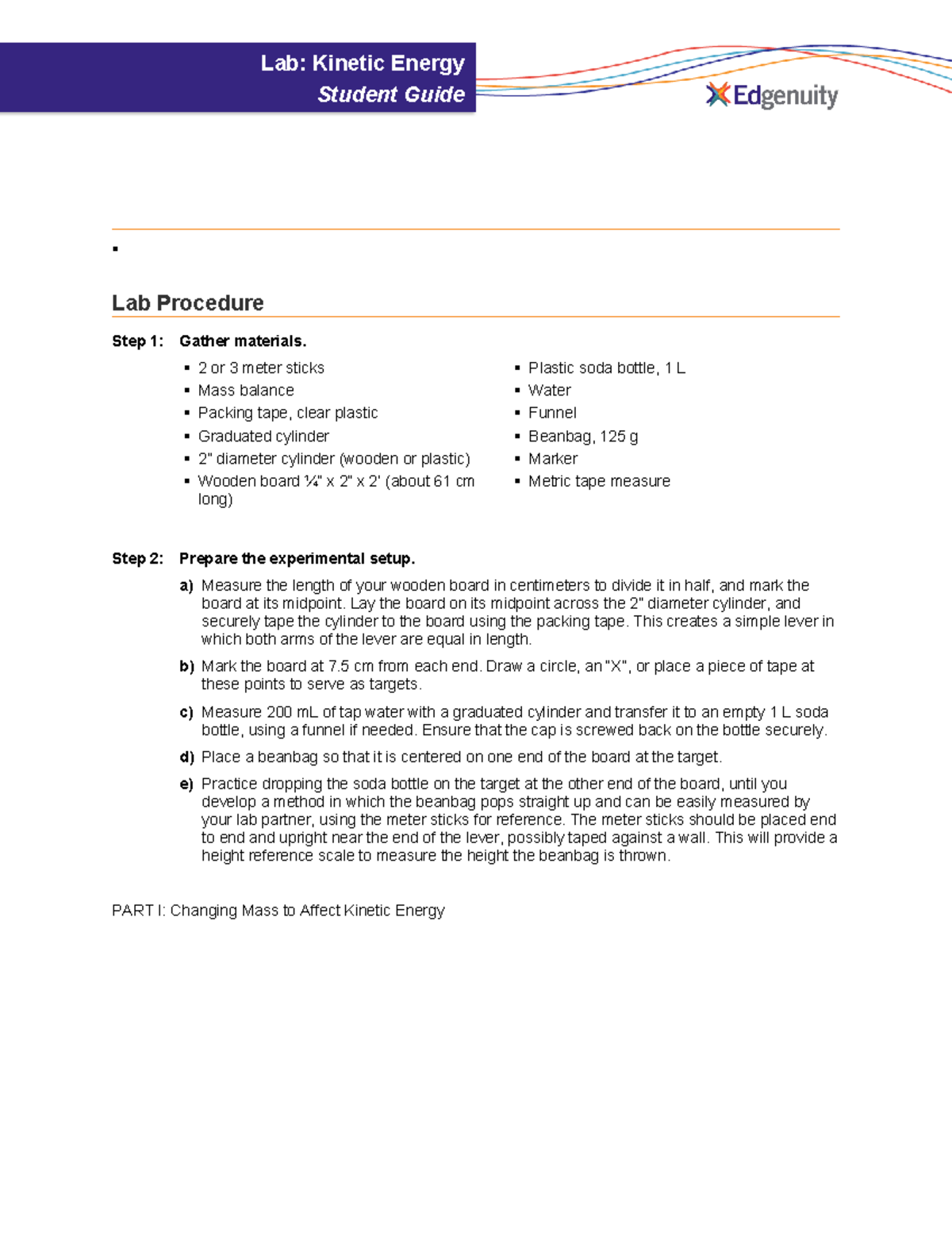 Lab-Kinetic Energy-student guide - Lab: Kinetic Energy Student Guide ...