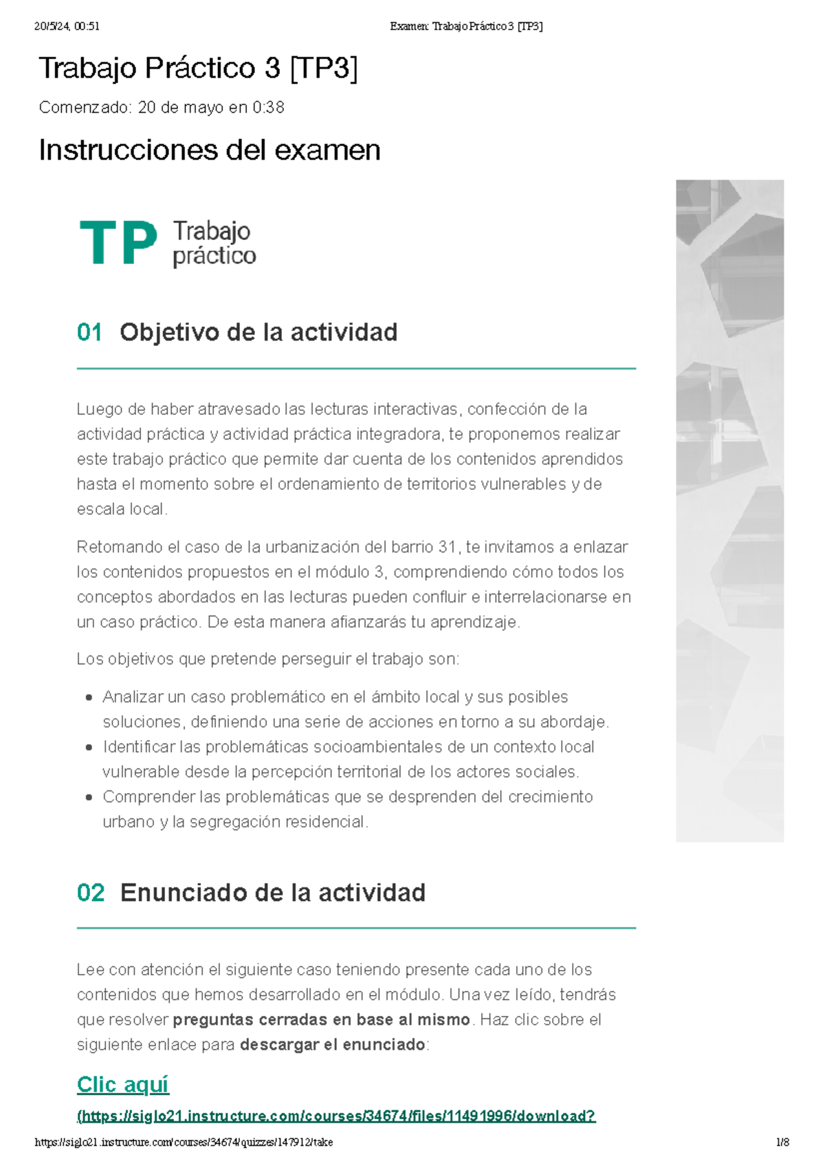 Examen Trabajo Práctico 3 OAT [TP3] - Trabajo Práctico 3 [TP3] Comenzado: 20 de mayo en 0: - Studocu