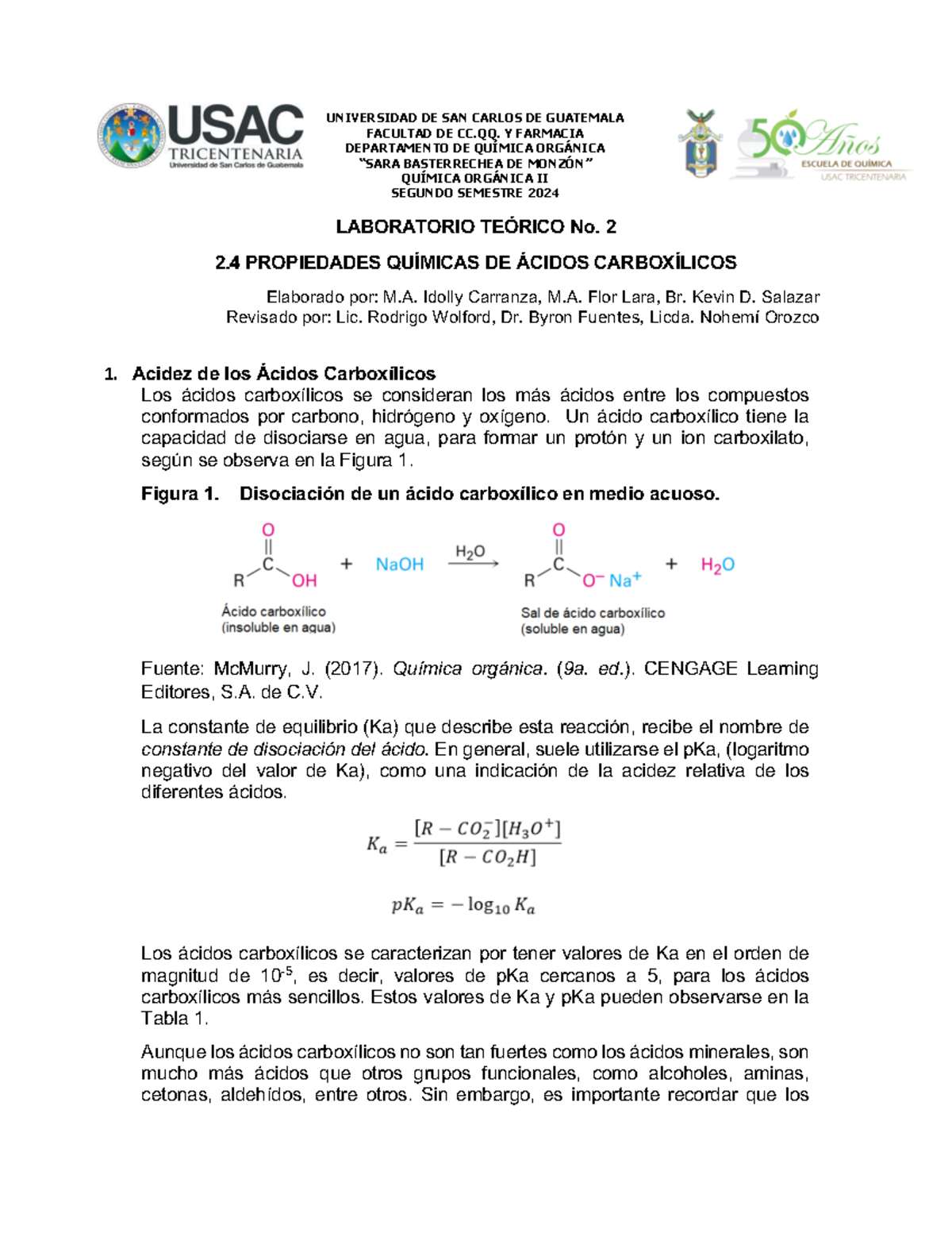 Laboratorio TEÓRICO No.2 QOII-2024 - UNIVERSIDAD DE SAN CARLOS DE ...