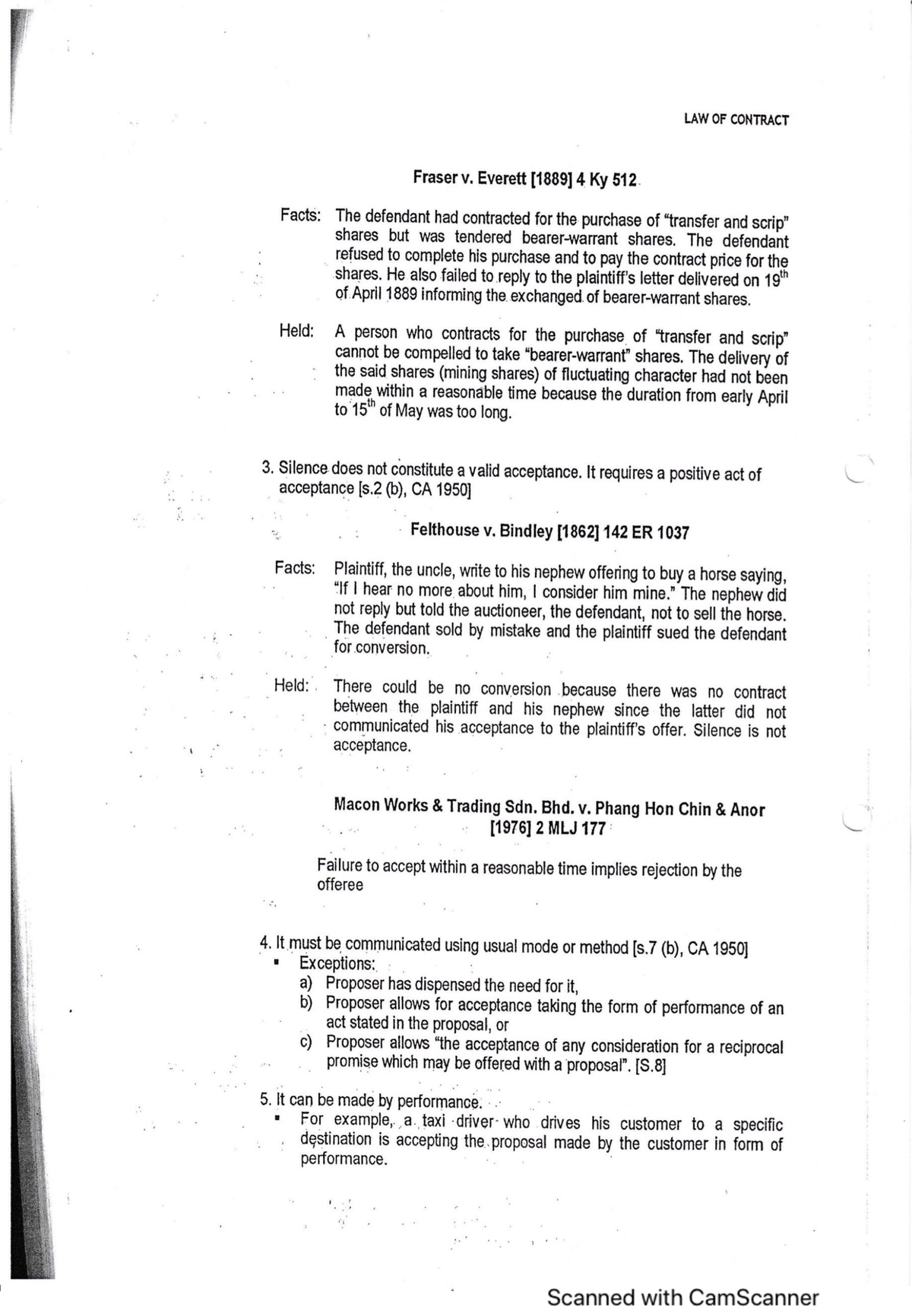 Law of contract - LAW OF CONTRACT Fraser V. Everett 4 Ky 512 Facts: The defendant had contracted ...