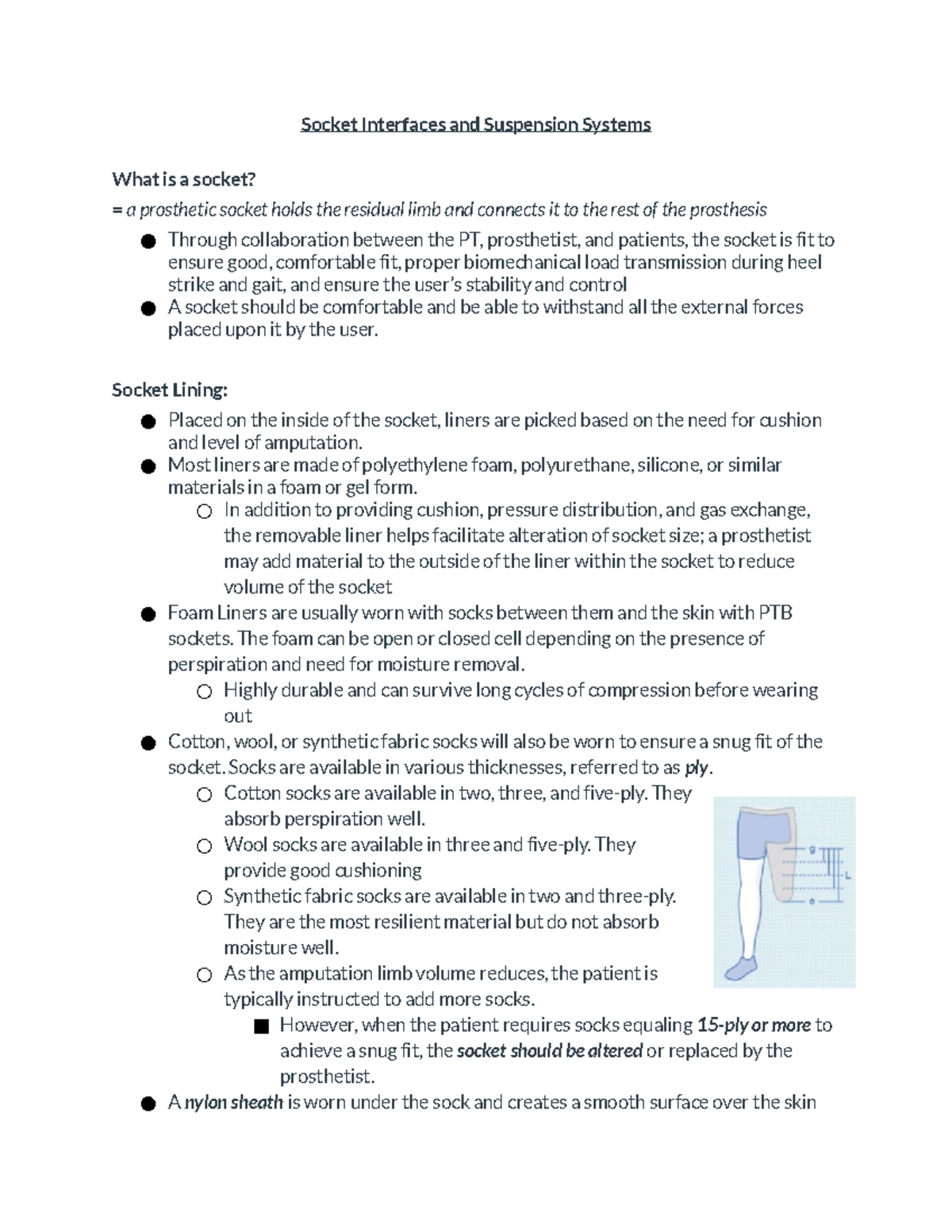 Socket Interfaces and Suspension Systems - Socket Lining: Placed on the ...