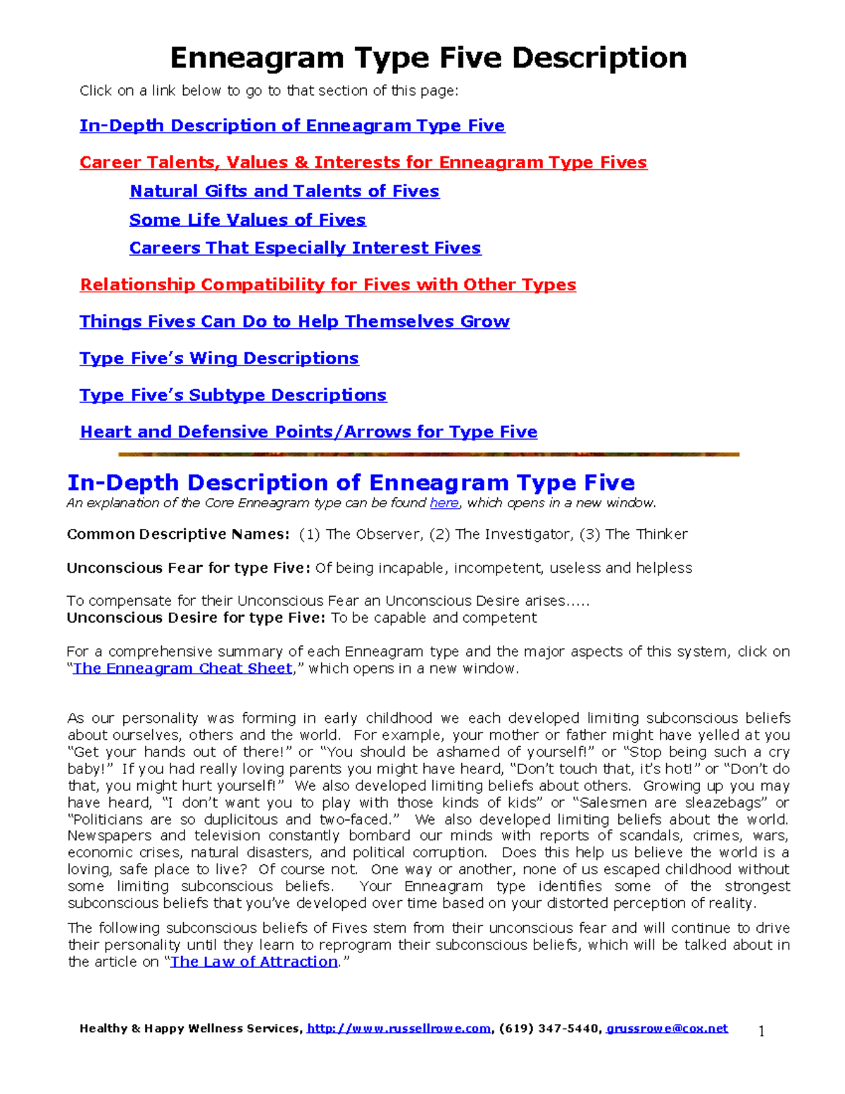 Ene 5 - Summary Psychology - Enneagram Type Five Description Click on a ...