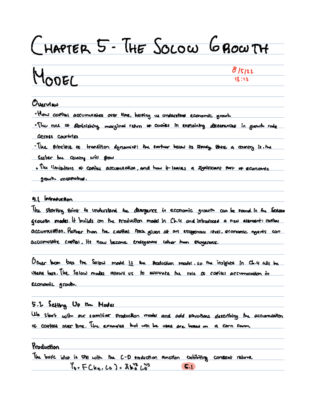 Chapter 5 - The Solow Growth Model - CHAPTER 5 THE SOLOW GROWTH 8 MODEL ...