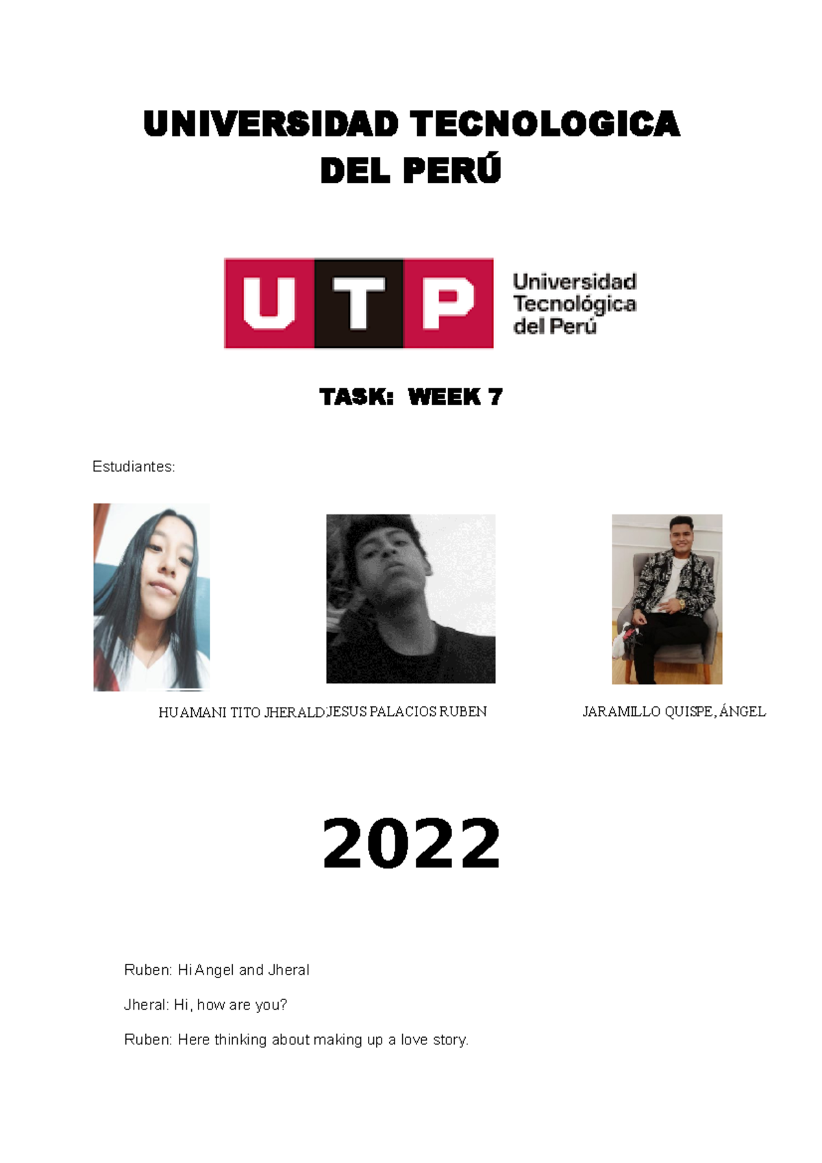 Tarea DE Ingles Semana 7 - UNIVERSIDAD TECNOLOGICA DEL PERÚ TASK: WEEK ...