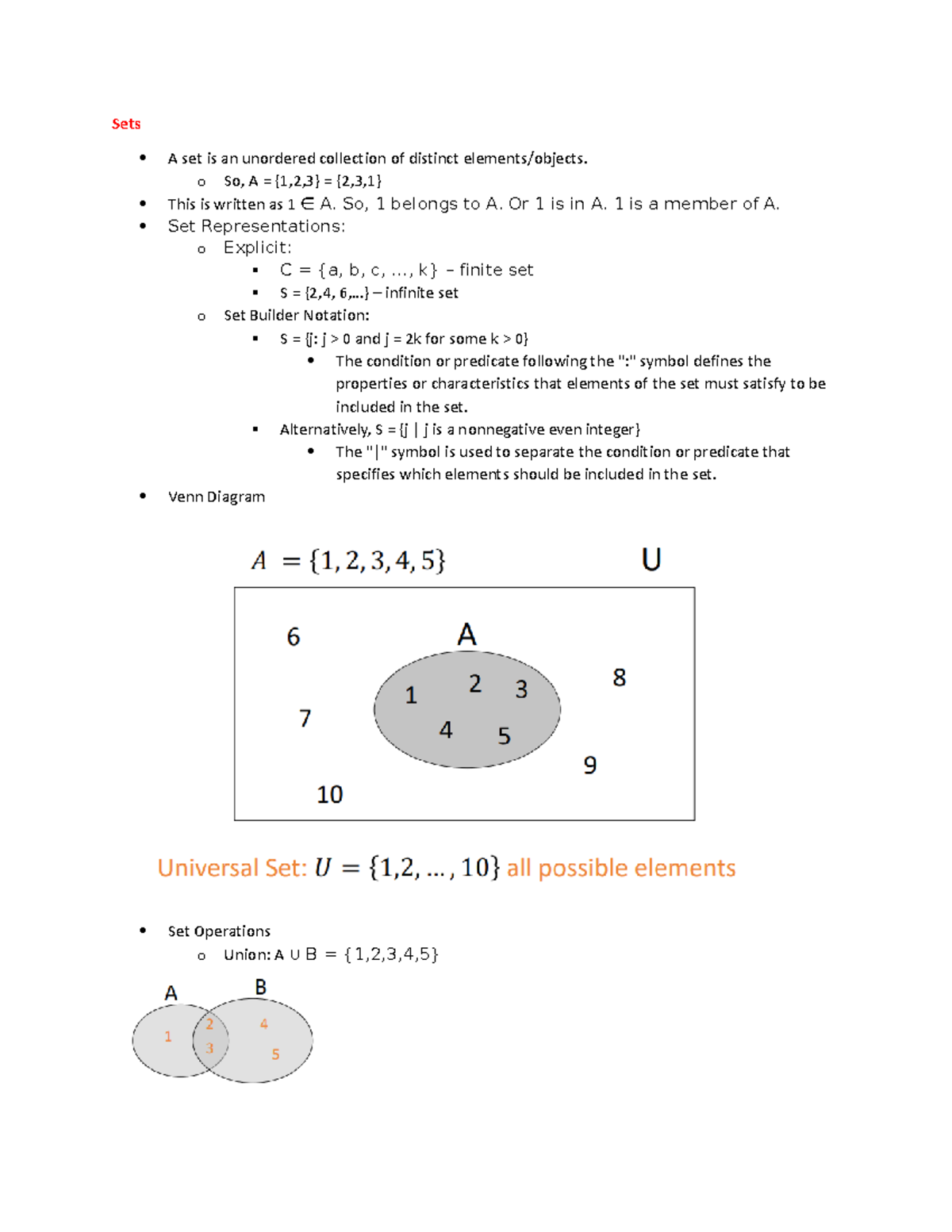 L01 - Mathematical Preliminaries - Sets A set is an unordered collection of distinct - Studocu