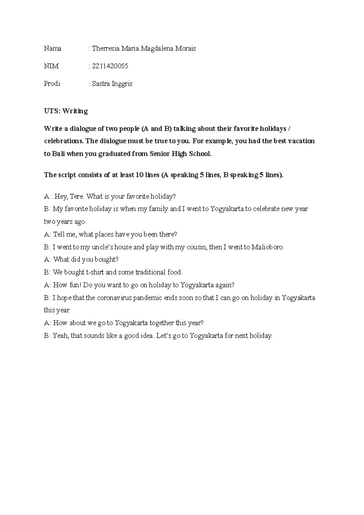 Integrated English Course writing - Nama : Therresia Maria Magdalena ...