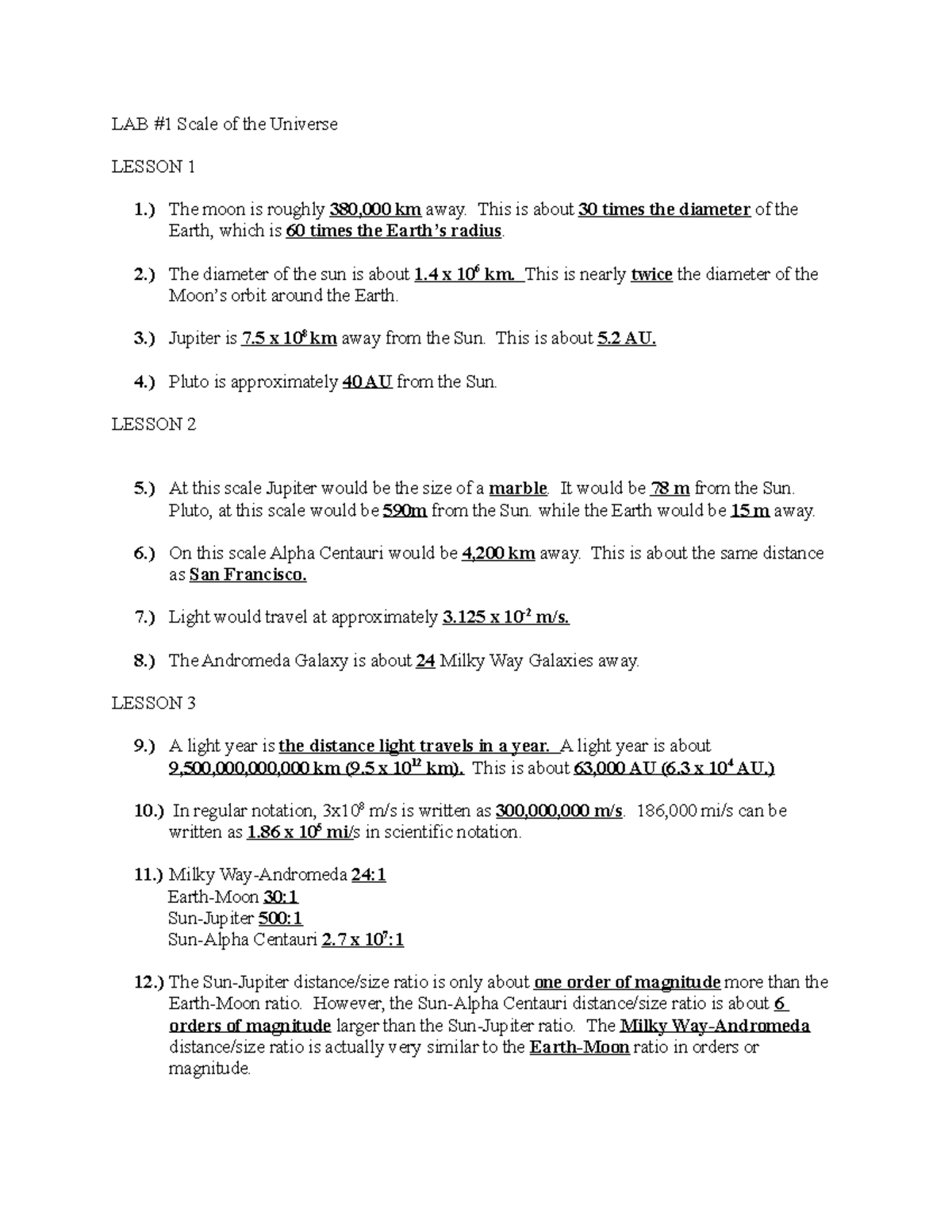 Astronomy Lab - lab assistance - LAB #1 Scale of the Universe LESSON 1 ...