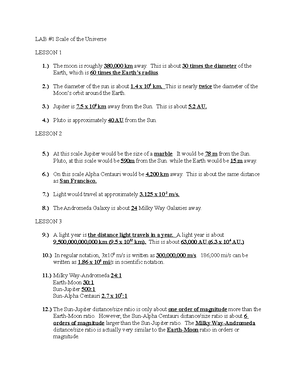 Lab 1 Scale of the Universe - ASTR 115 - Studocu