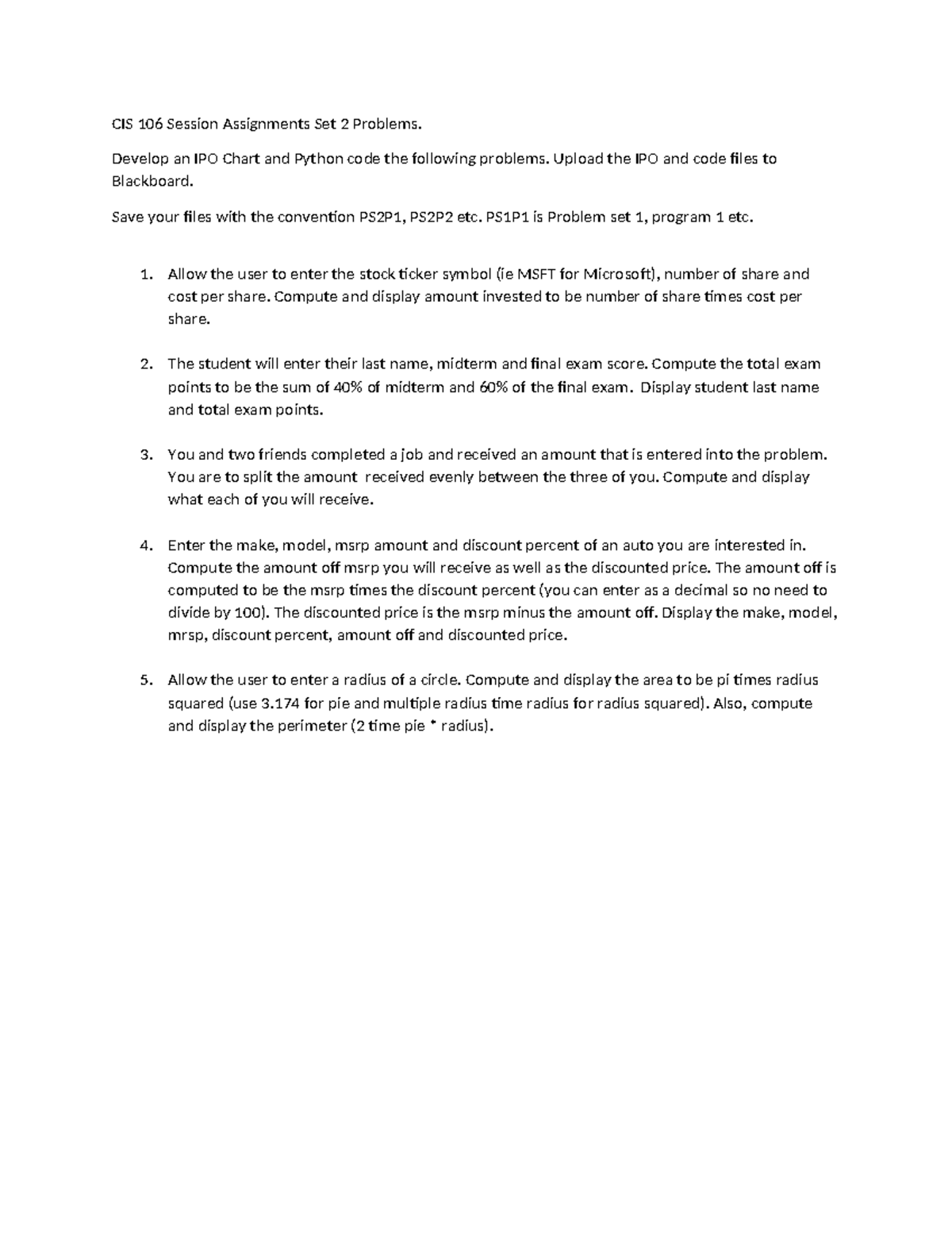 CIS 121 Sequence Problems - 1 - CIS 106 Session Assignments Set 2 ...