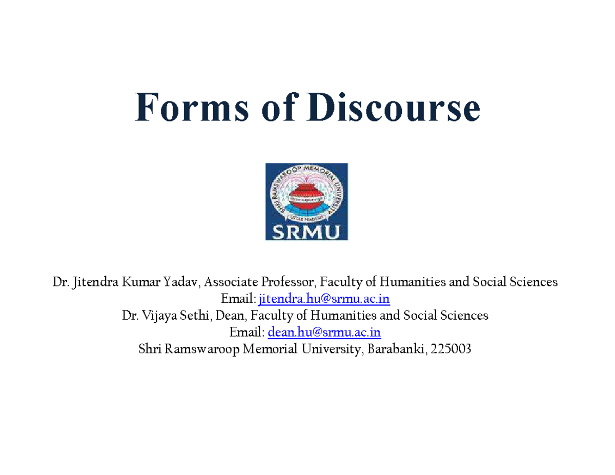 Forms of Discourse - zdccdse - Forms of Discourse Dr. Jitendra Kumar ...