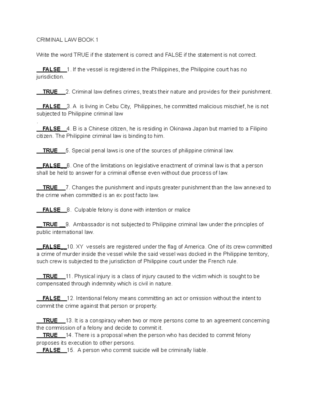 Criminal Law Book 1 - Activity - CRIMINAL LAW BOOK 1 Write the word ...