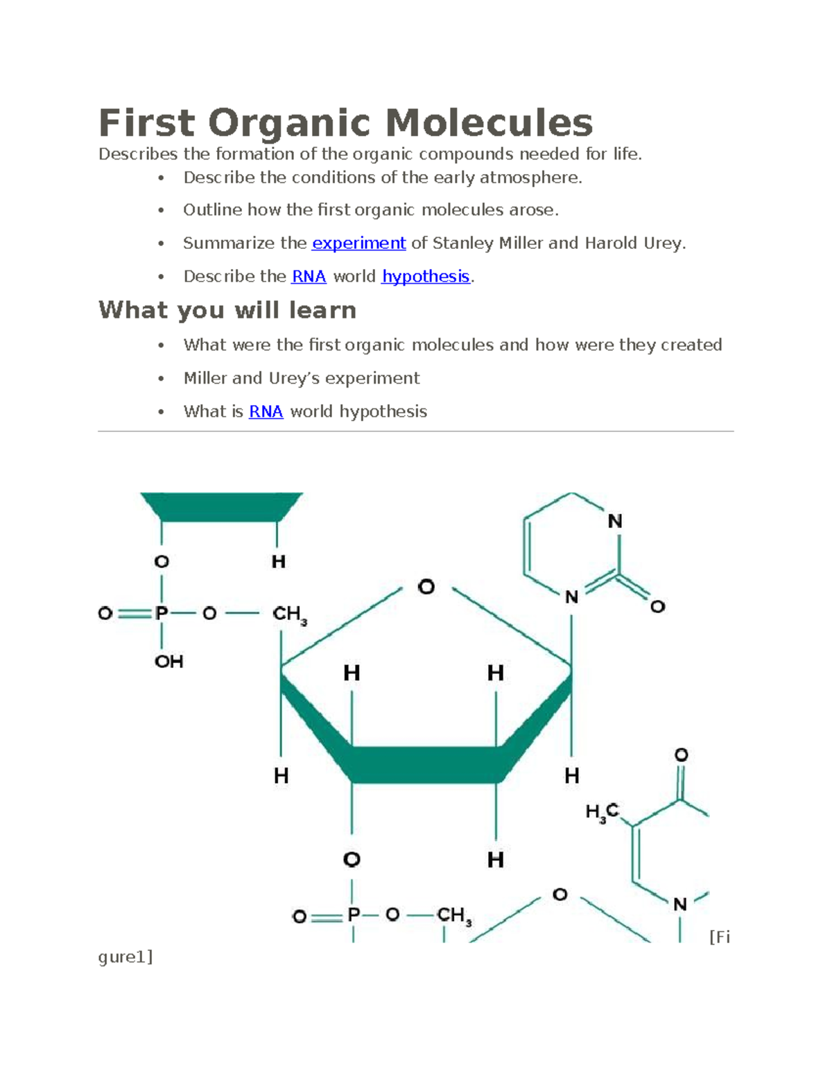 Biology study guide part 45 - First Organic Molecules Describes the ...