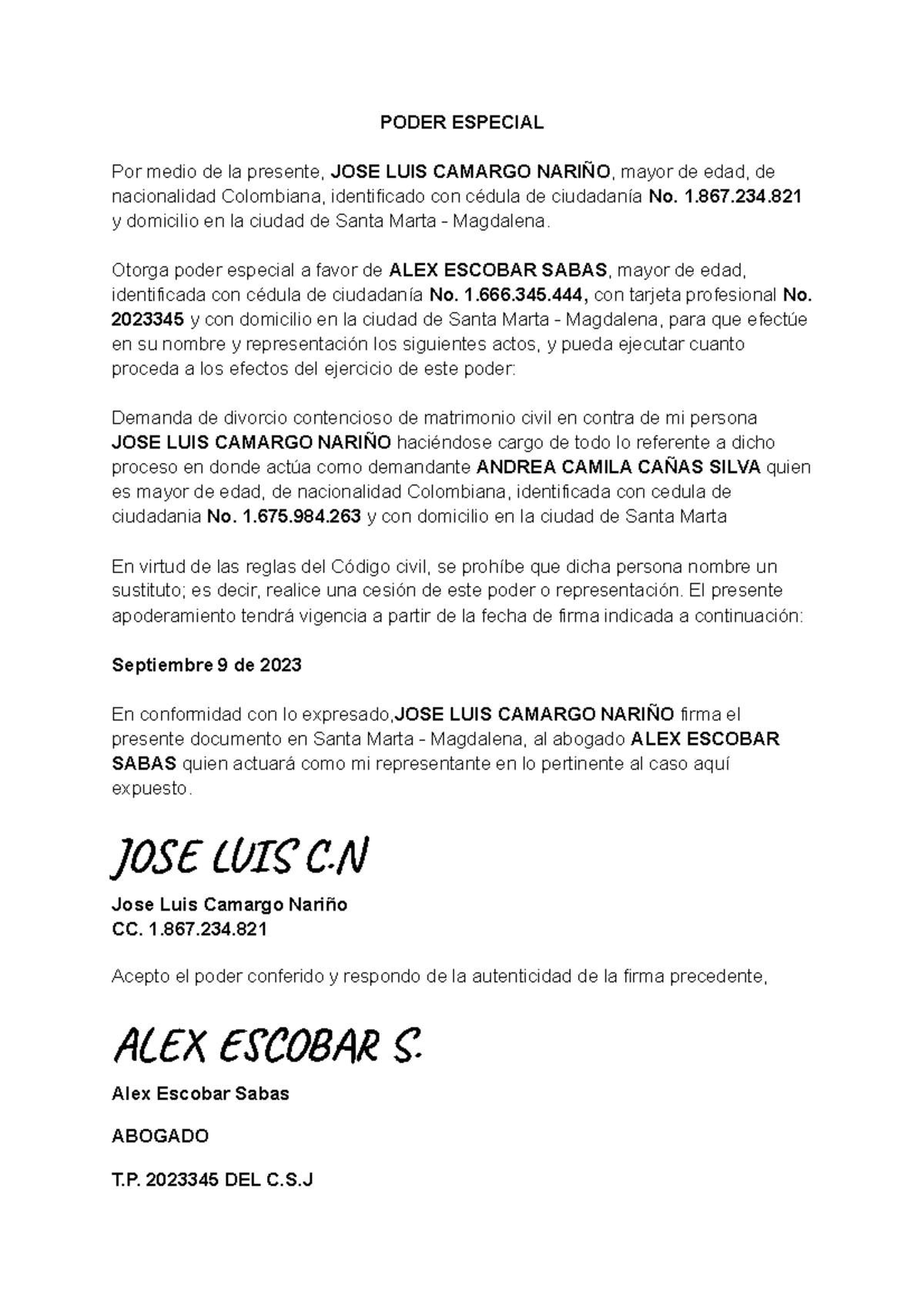 Poder Especial - PODER ESPECIAL Por medio de la presente, JOSE LUIS ...