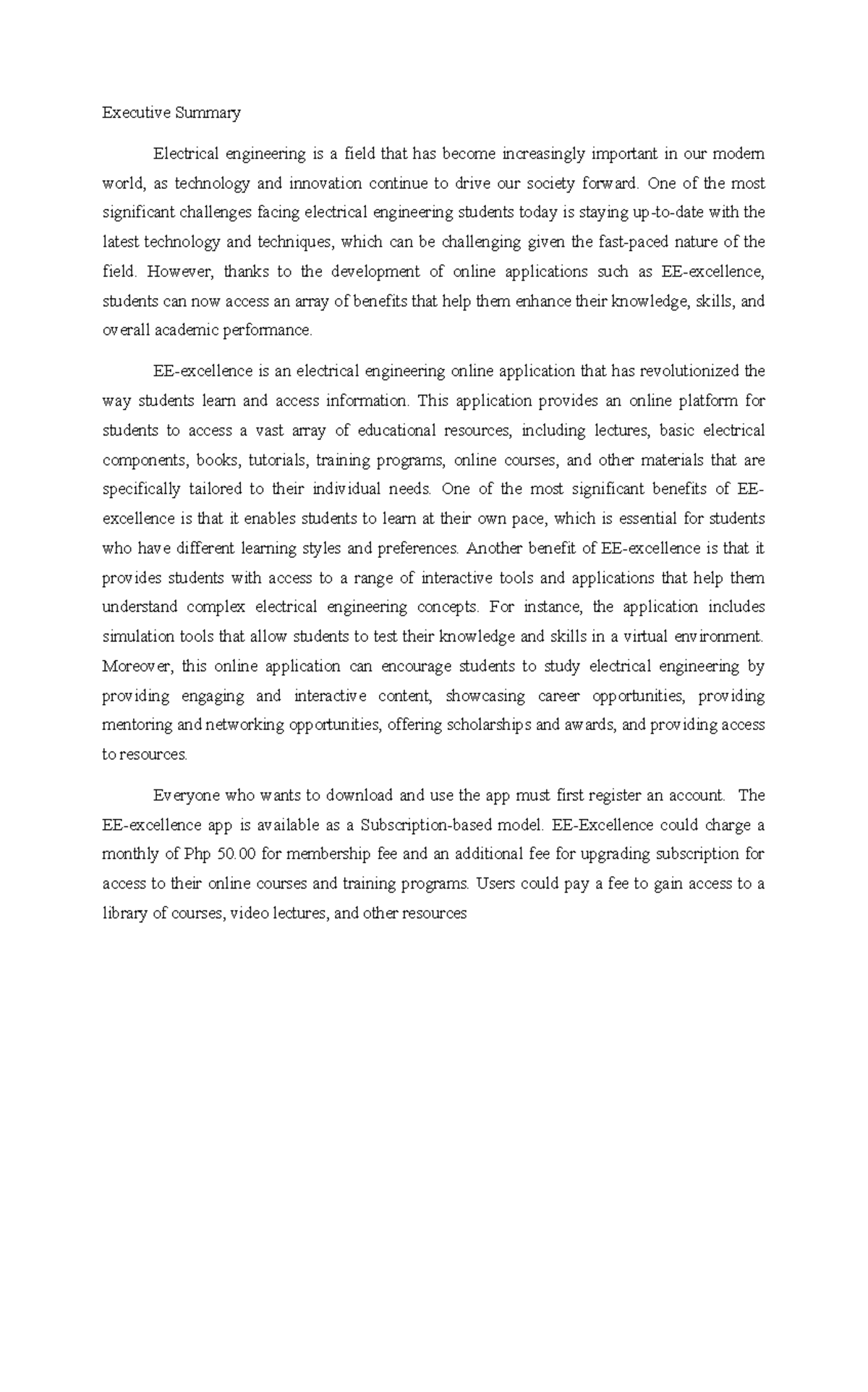 EE-excellence - Executive Summary Electrical engineering is a field ...