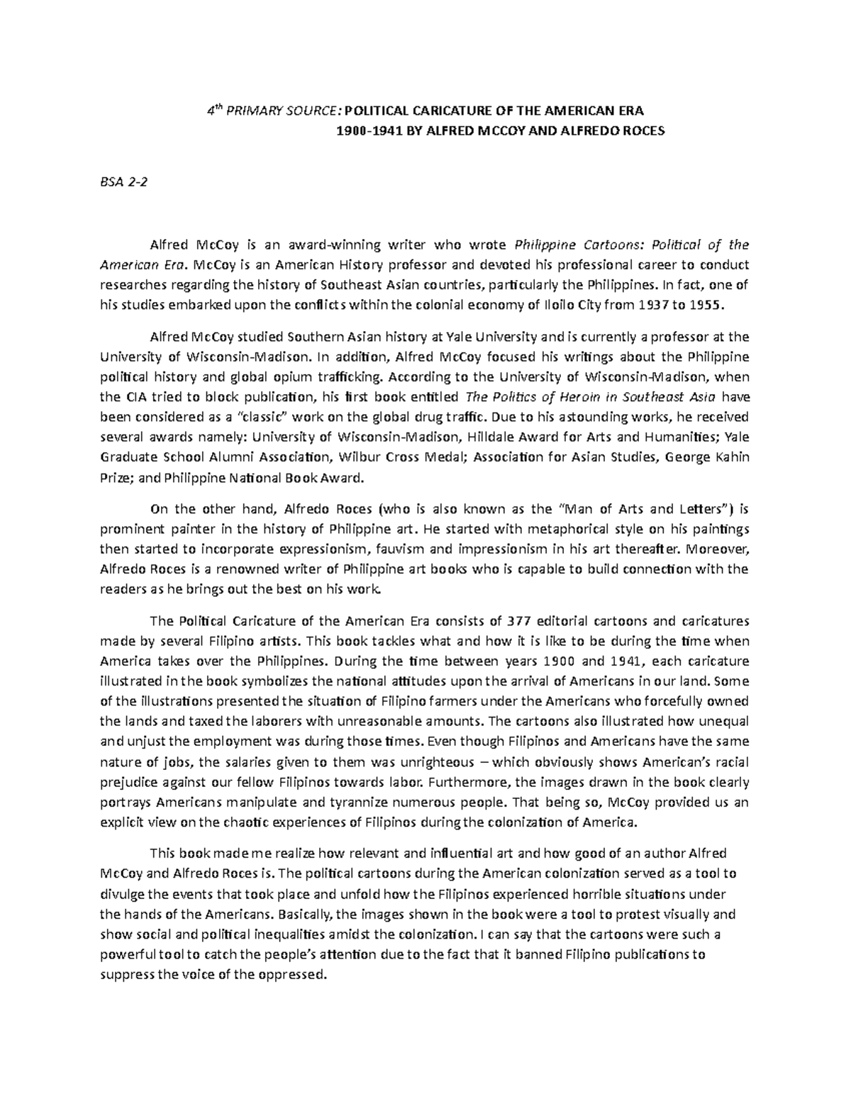 Thought Paper - Political Caricature of the American Era - 4 th PRIMARY ...