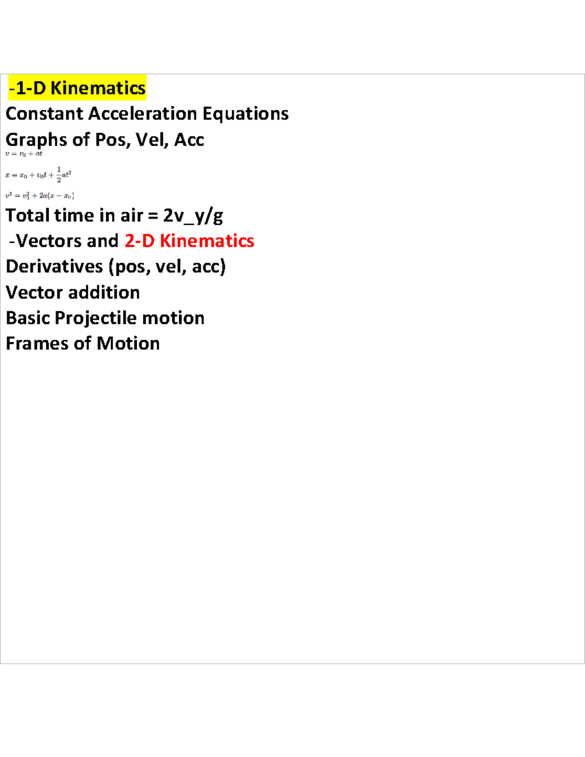 211Exam2Review - Stelzer, Timothy - 1-D Kinematics Constant ...