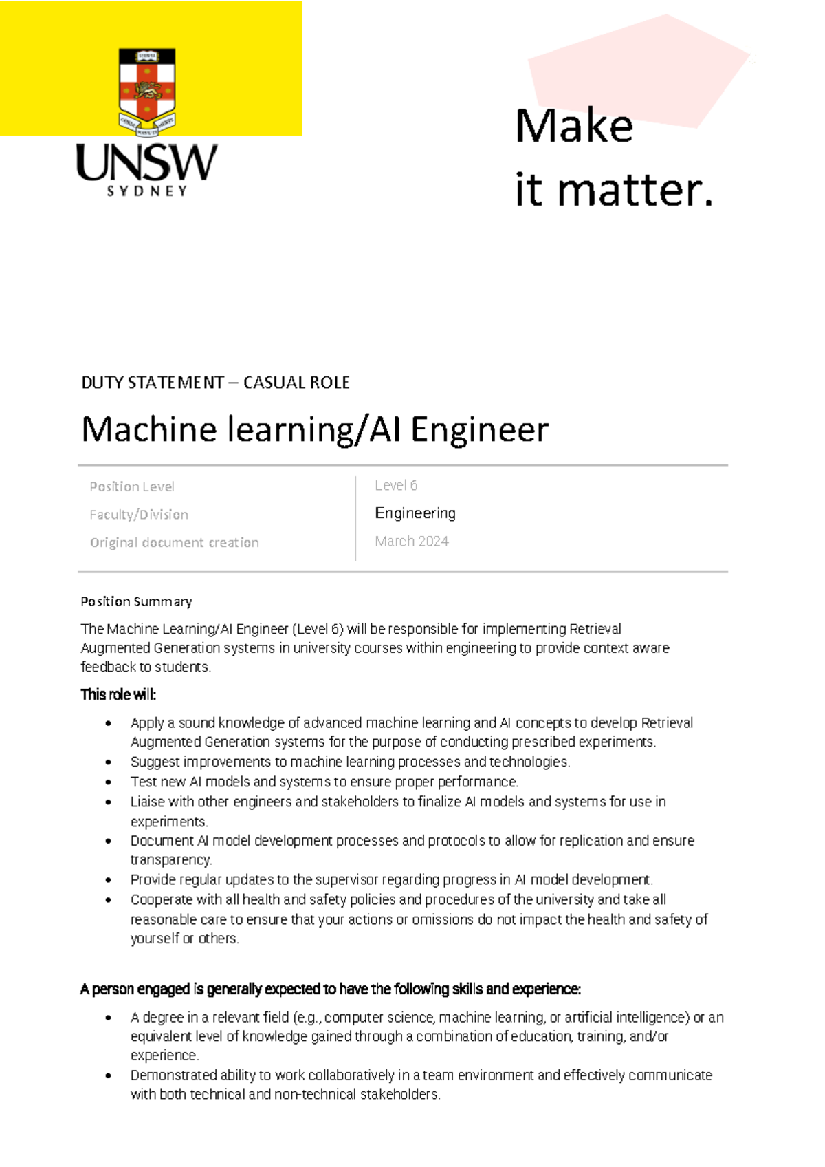 Duty Statement - Machine Learning Engineer (retrieval augmented ...