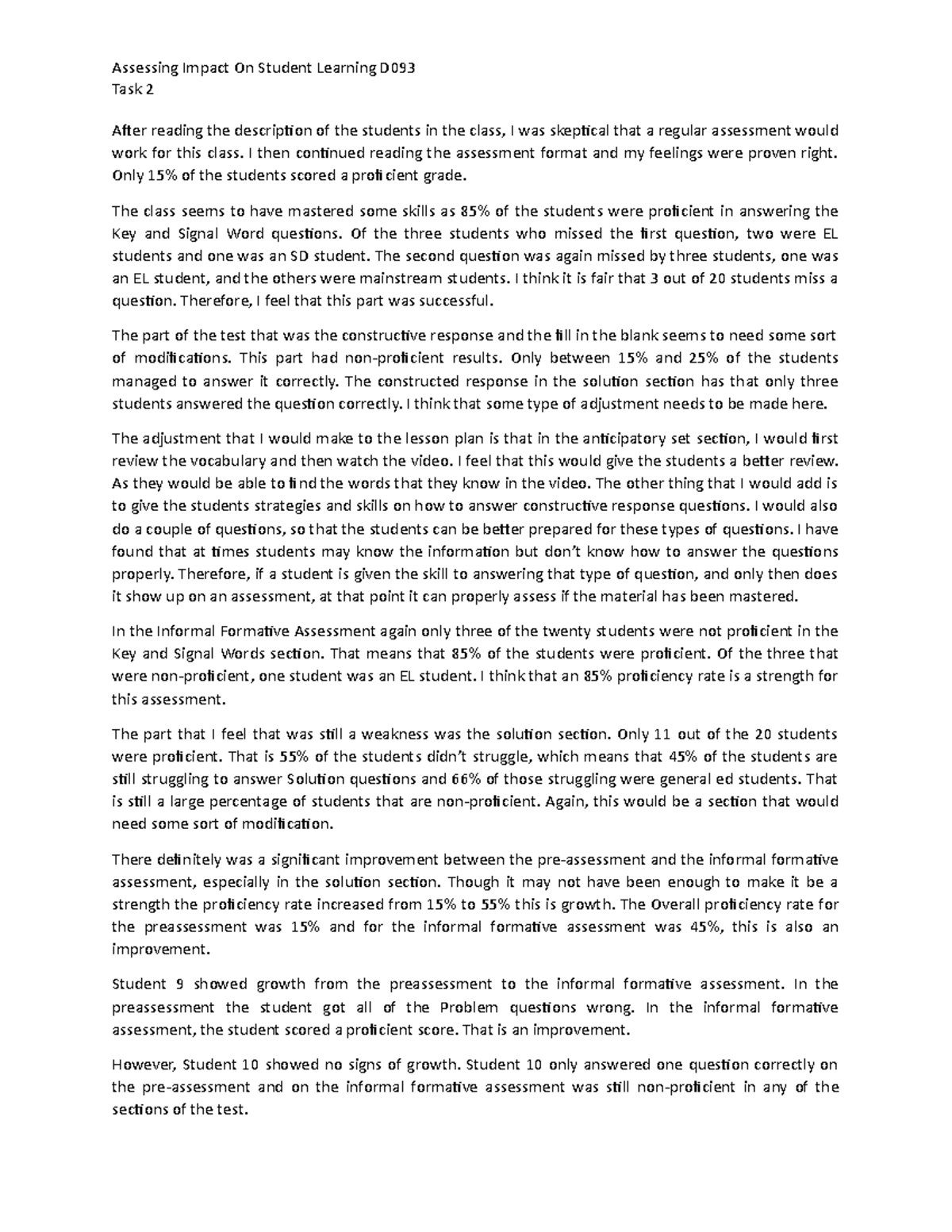 Assessing Impact on Student Learning Task 2 - I then continued reading ...