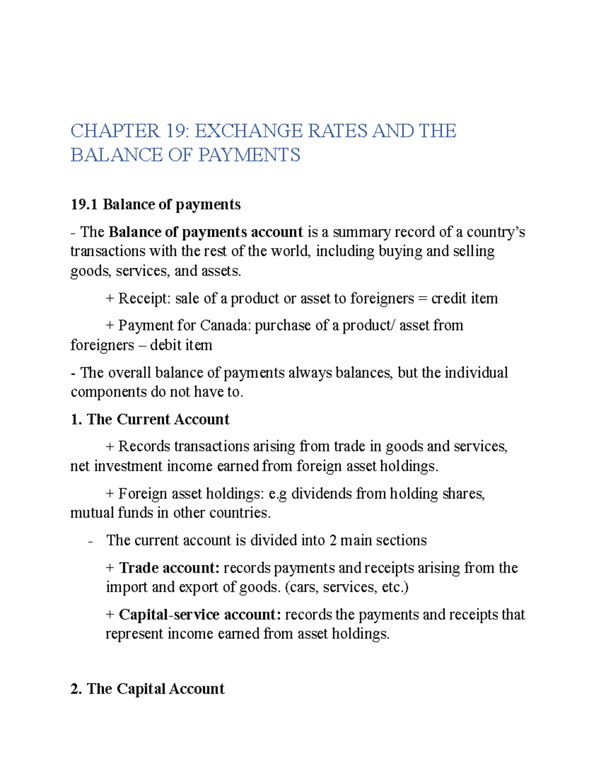 Chapter 19 - Detailed Notes Econ 203 - CHAPTER 19: EXCHANGE RATES AND ...