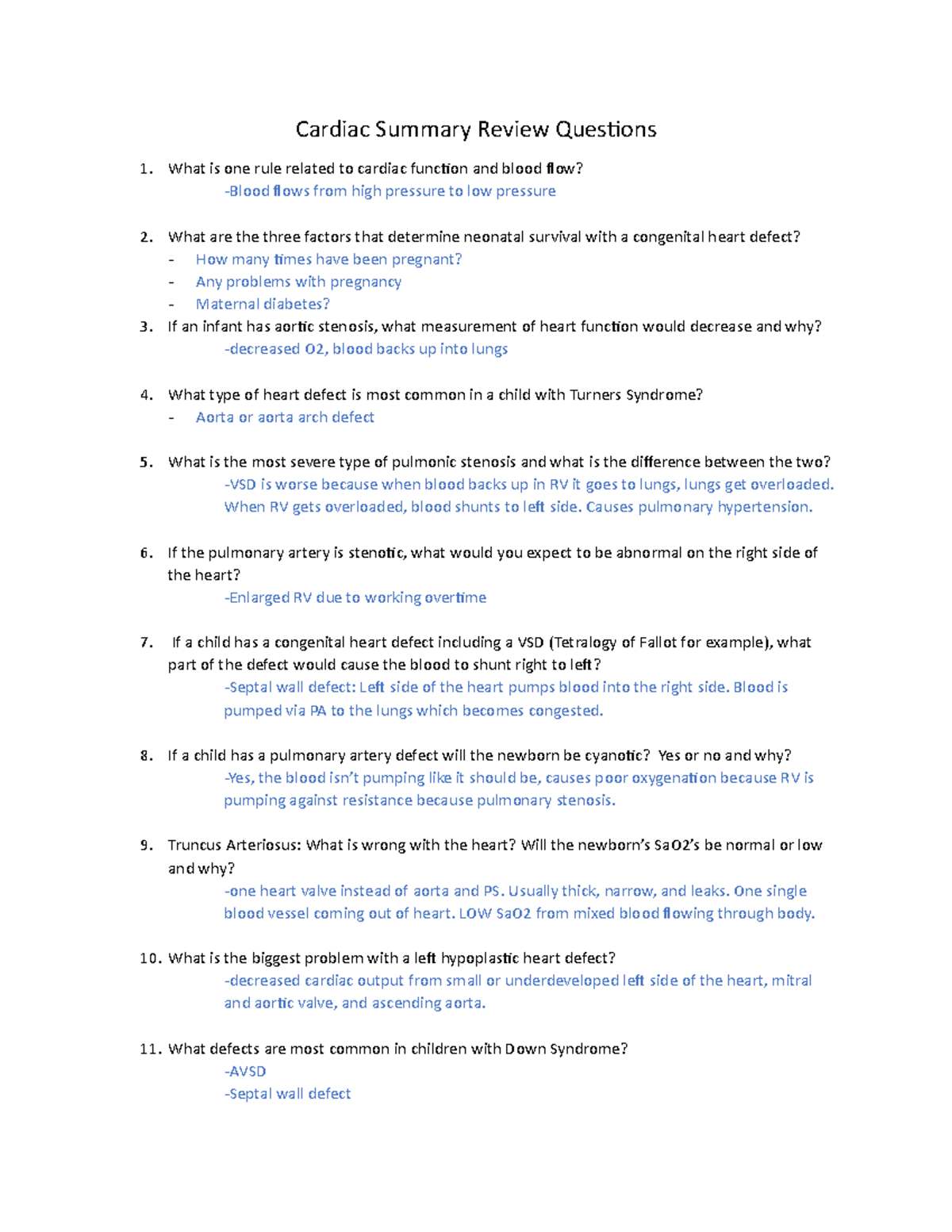 Unit 4 Cardiac Summary Questions - Cardiac Summary Review Questions ...