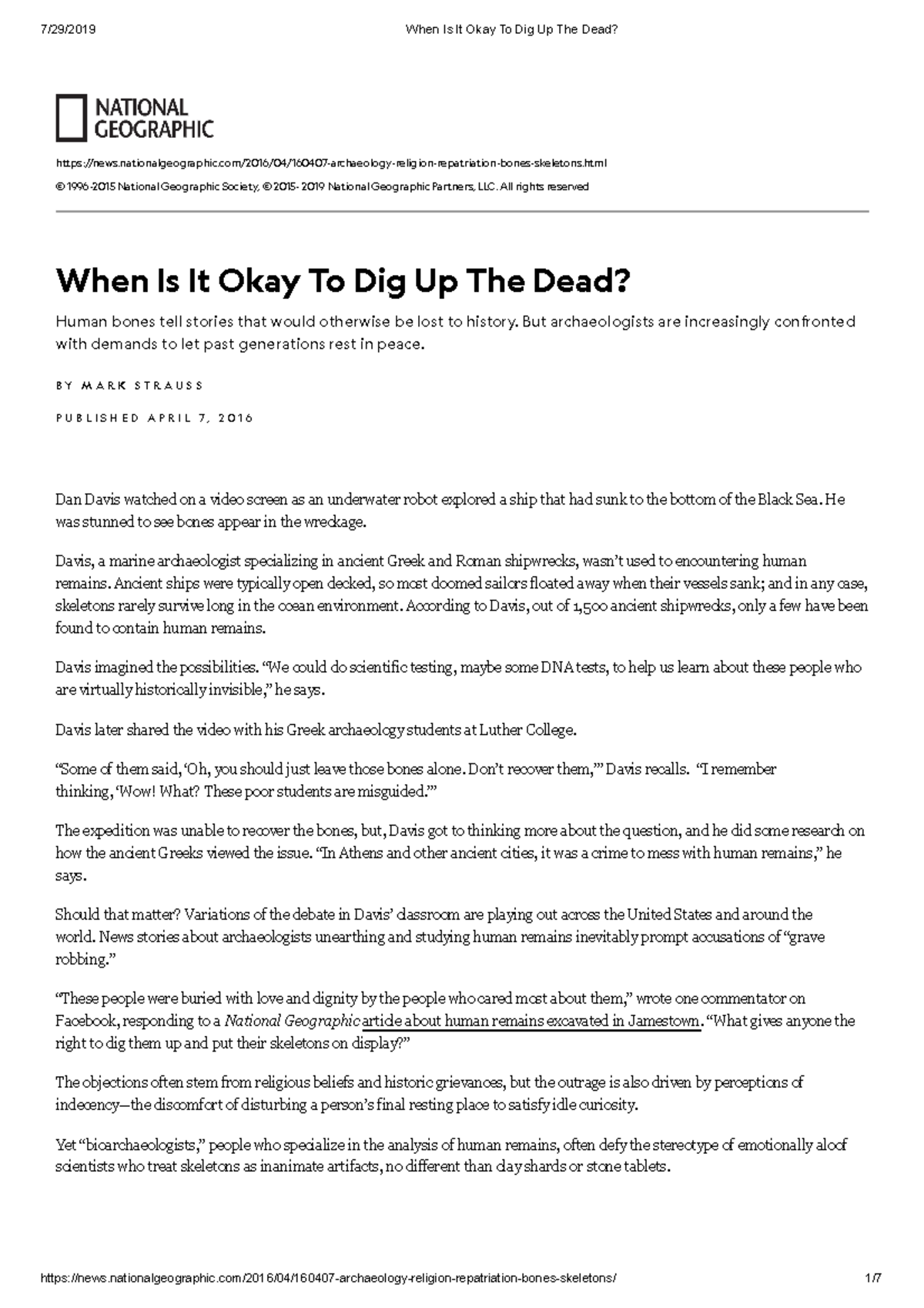 When Is It Okay To Dig Up The Dead NGS 2016 - - Studocu