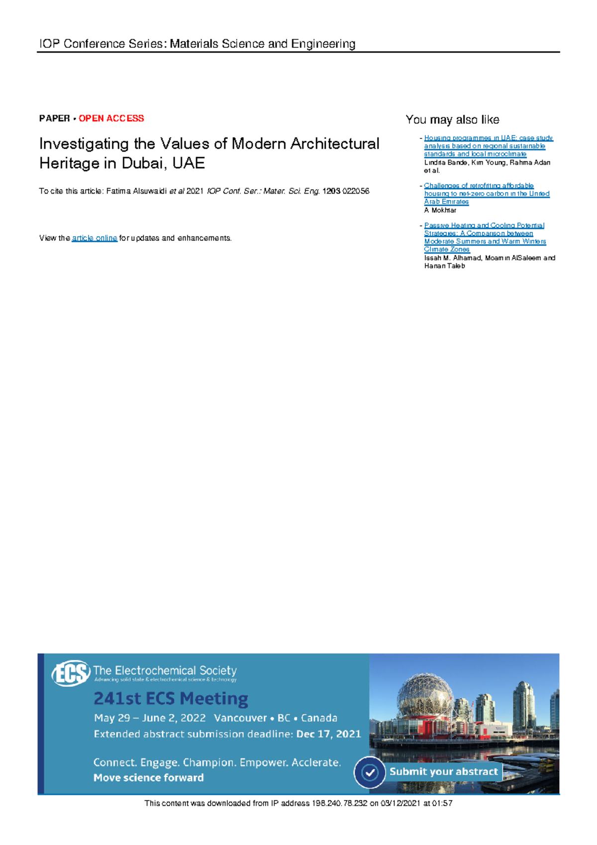 Investigating the Values of Modern Architectural H - IOP Conference ...