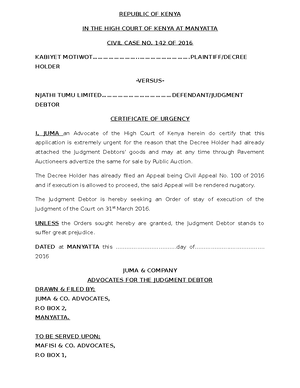 Application FOR Execution - REPUBLIC OF KENYA APPLICATION FOR EXECUTION ...
