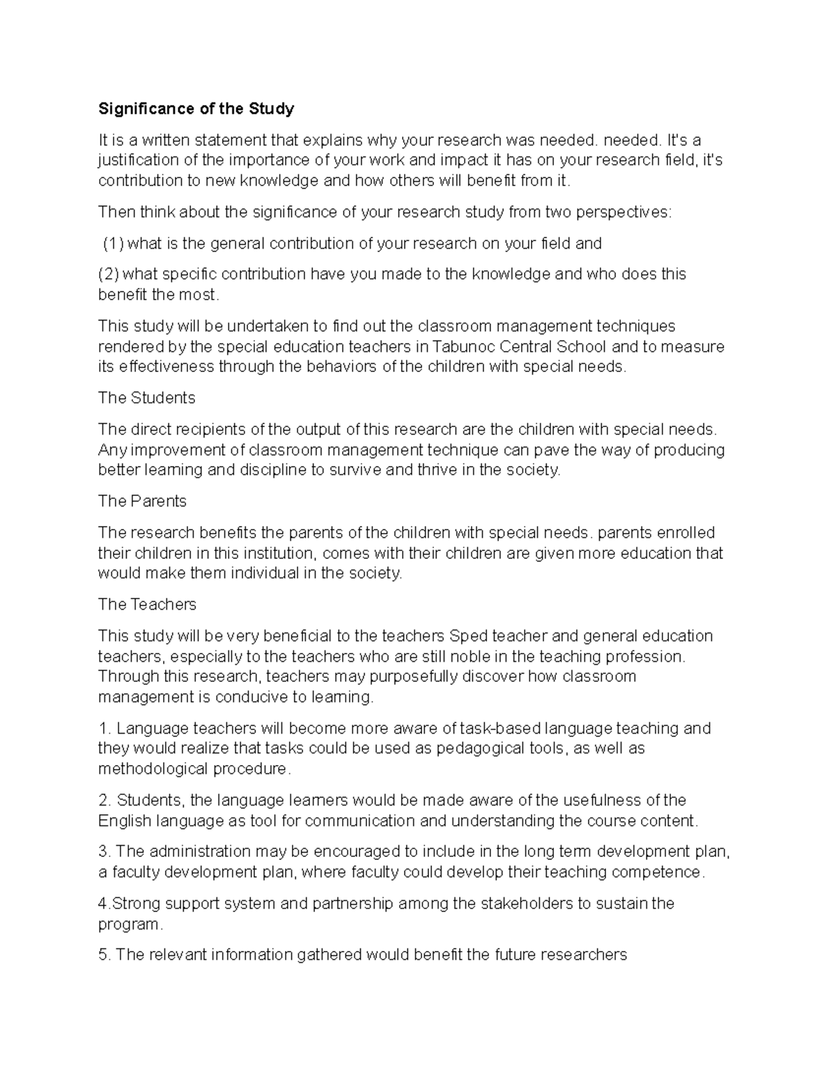 Practical Reseacrh - pr2 - Significance of the Study It is a written ...