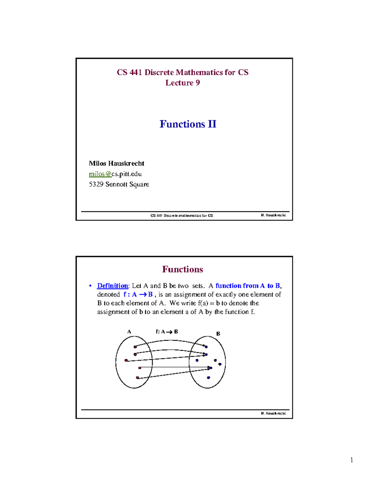 Class 9 DESCRETE - CS 441 Discrete mathematics for CS M. Hauskrecht CS ...