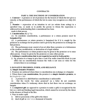 Contracts Law Outline - 3 - VIII. THE RELIANCE AND RESTITUTION MEASURES ...