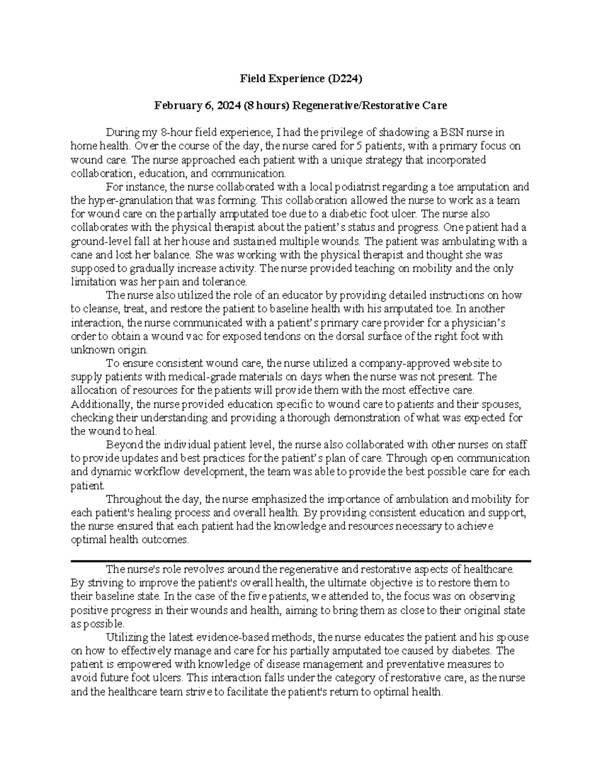 D224 Time Log - Time log - Field Experience (D224) February 6, 2024 (8 ...