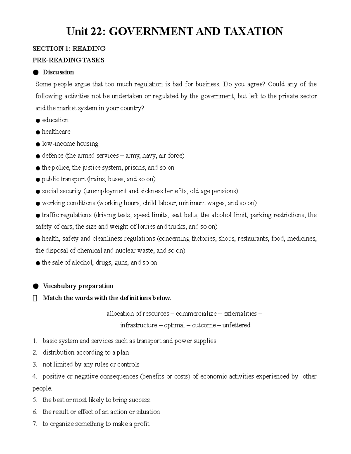 Bản sao của Copy of Unit 22 - Government and Taxation - Unit 22 ...