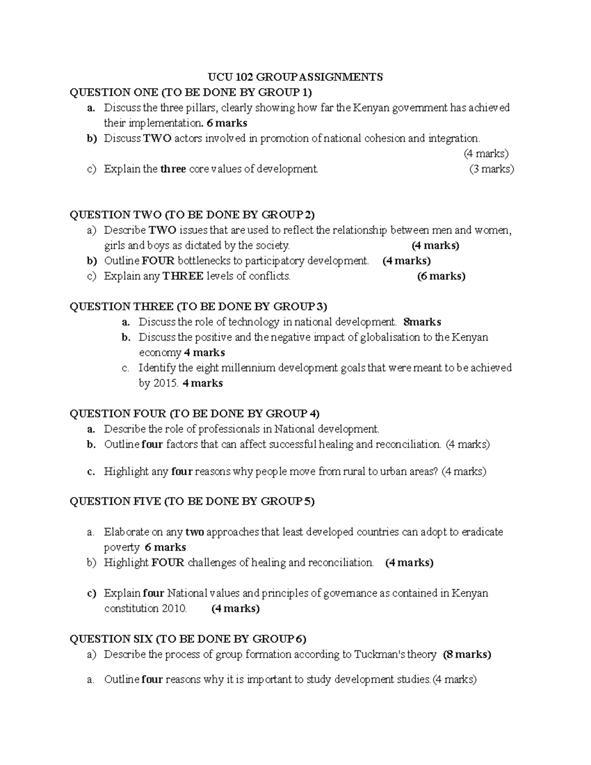 UCU 102 Group Assignments 2023 - UCU 102 GROUP ASSIGNMENTS QUESTION ONE (TO BE DONE BY GROUP 1 ...