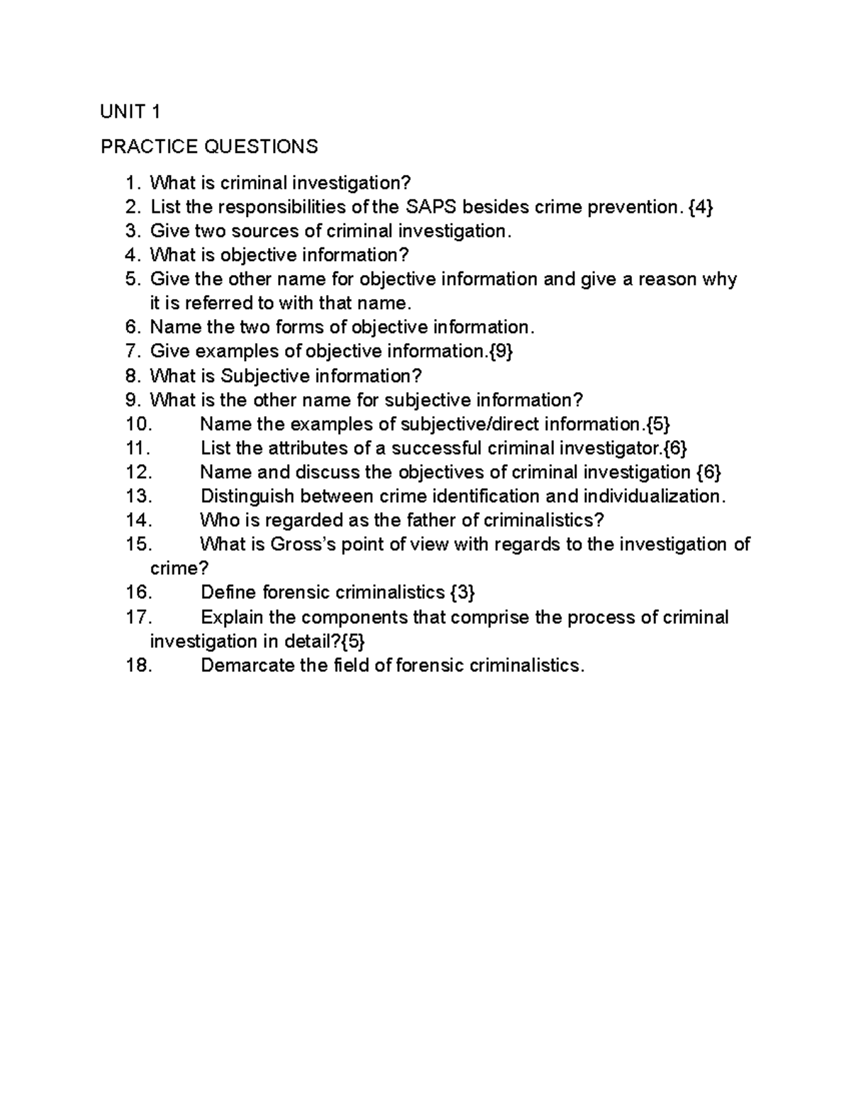 Criminology 210 MOCK Questions - UNIT 1 PRACTICE QUESTIONS What is ...