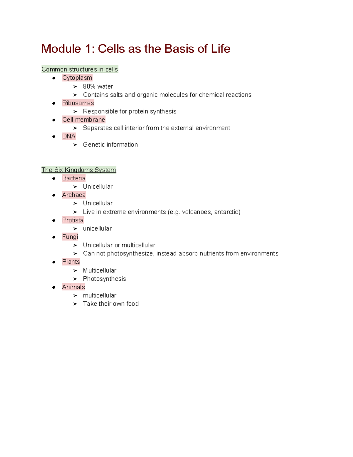 Biology - Revision - good luck - Module 1: Cells as the Basis of Life ...