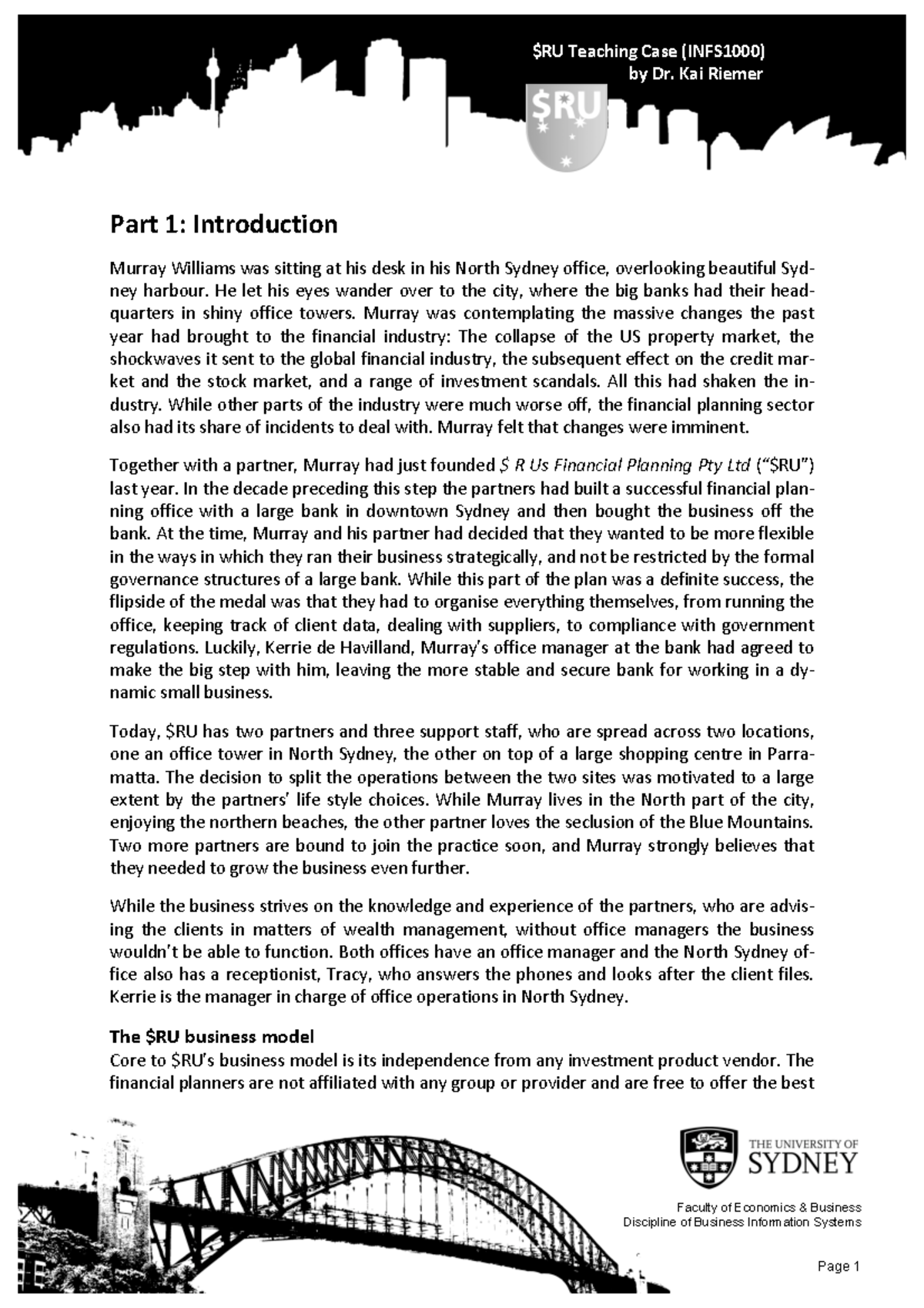 $RU case 01 intro 1 - ** by Dr. Kai Riemer** Faculty of Economics ...