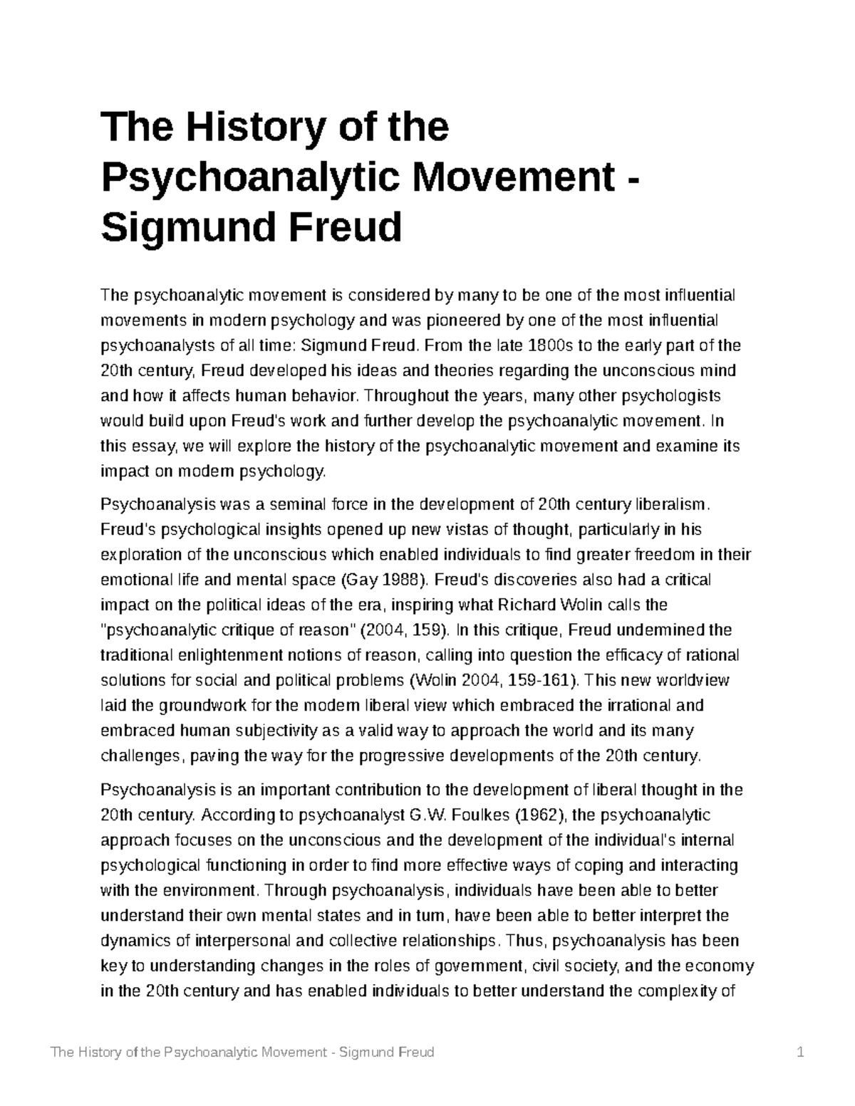 The History of the Psychoanalytic Movement - Studocu