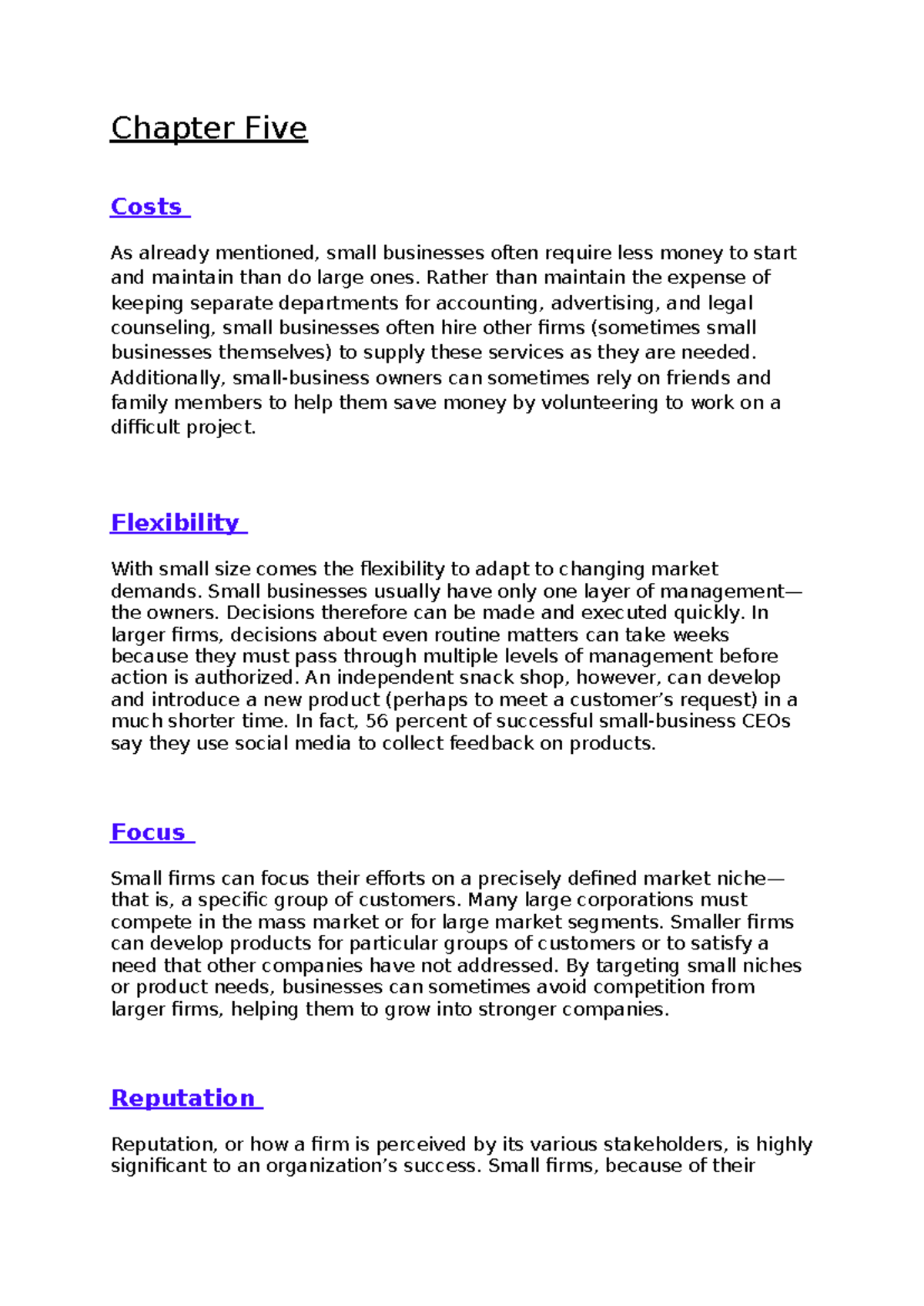 Chapter Five - Summary - Chapter Five Costs ####### As already ...