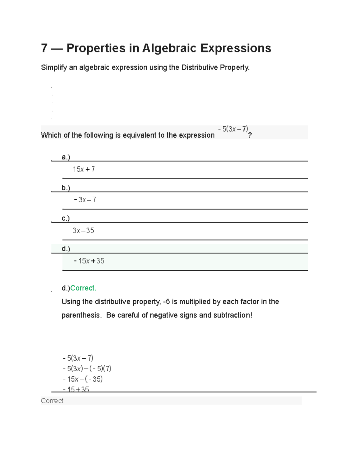 Unit 2.1 Operations with Expressions - 7 — Properties in Algebraic ...