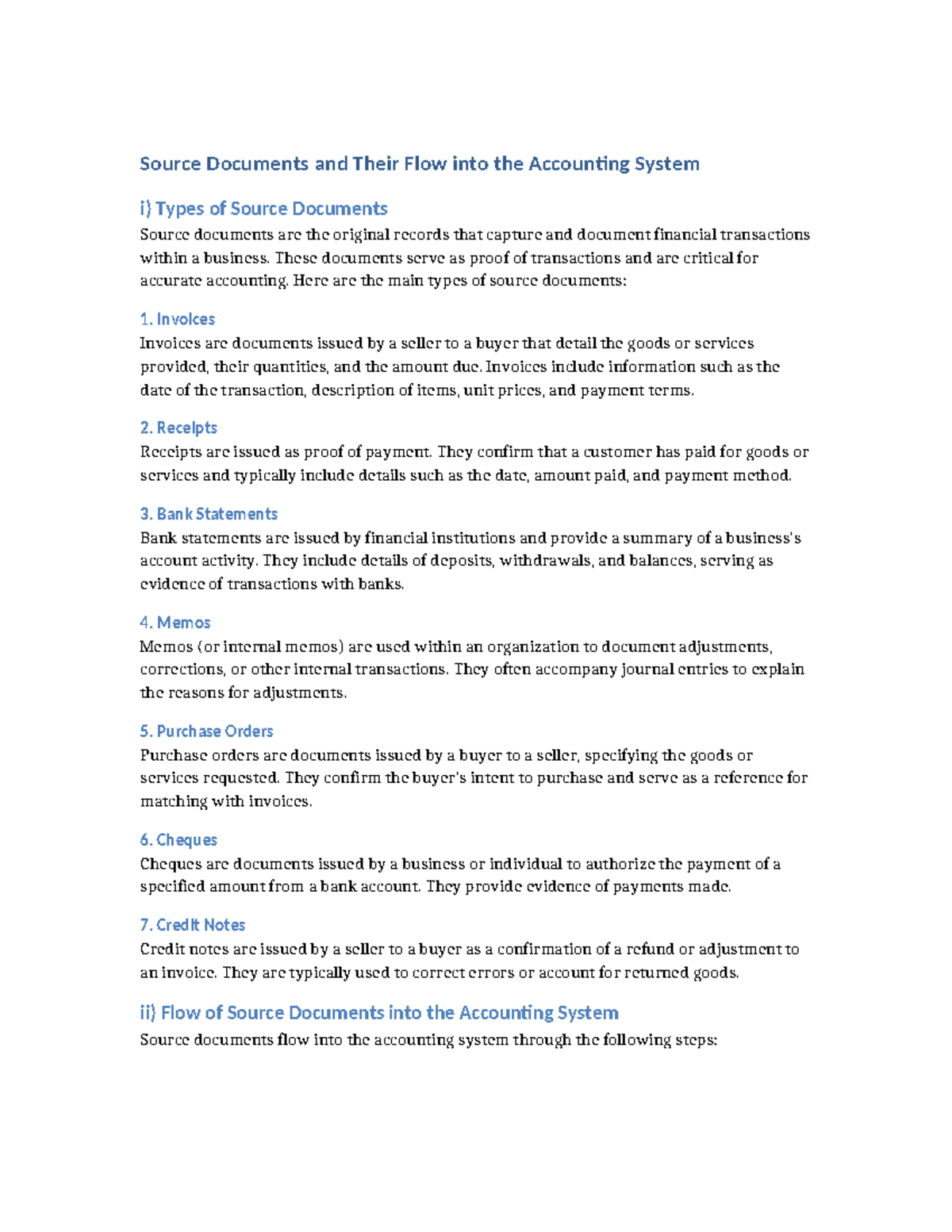 Source Documents Accounting Flow - Source Documents and Their Flow into ...