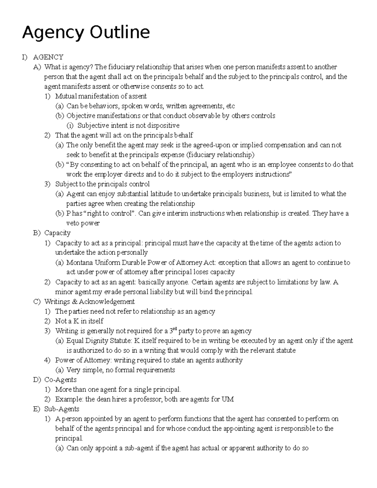 Bus-Orgs Final Outline - Agency Outline I) AGENCY A) What is agency ...