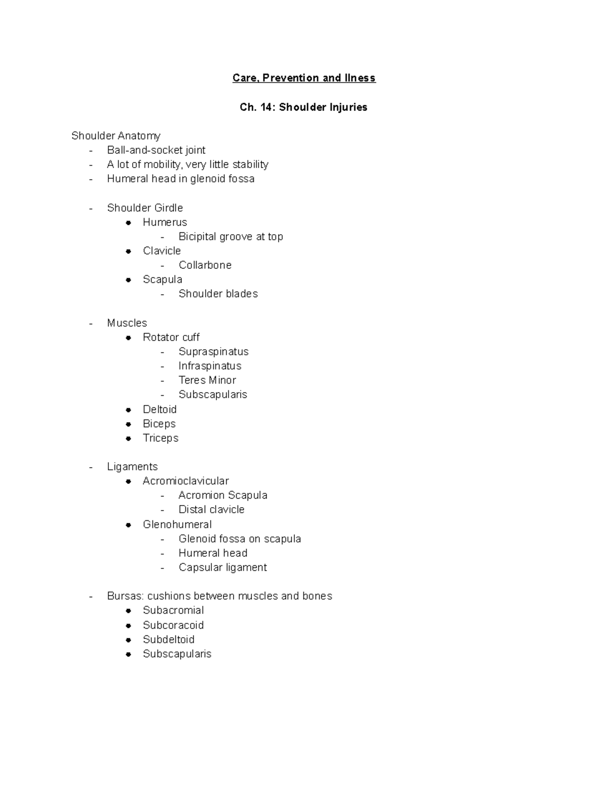 PEHS Unit 3 - chapters 21-26 notes - Care, Prevention and Ilness Ch. 14 ...