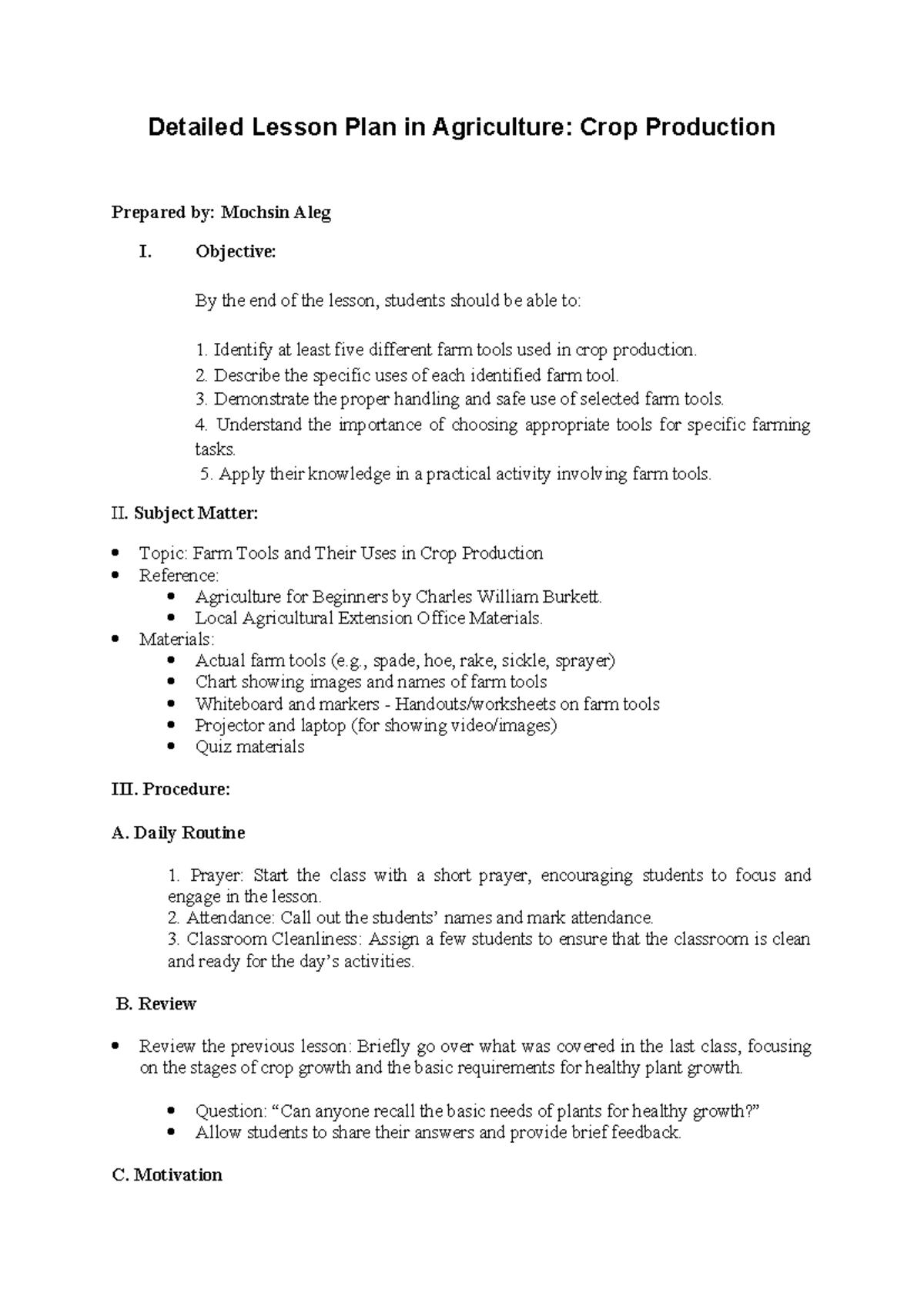 Detailed Lesson Plan in Agriculture crop production - Detailed Lesson ...