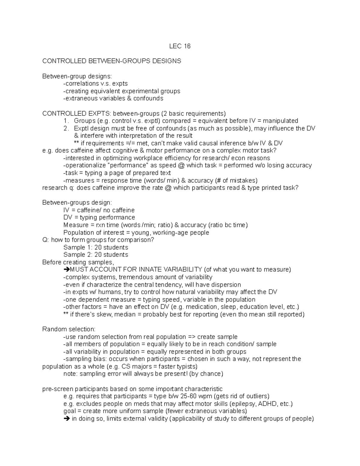 LEC 16 - Lecture notes 16 - LEC 16 CONTROLLED BETWEEN-GROUPS DESIGNS ...