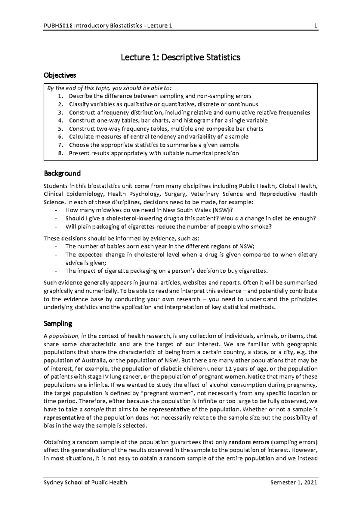Lecture 1 - Descriptive Statistics - Lecture 1 : Descriptive Statistics ...