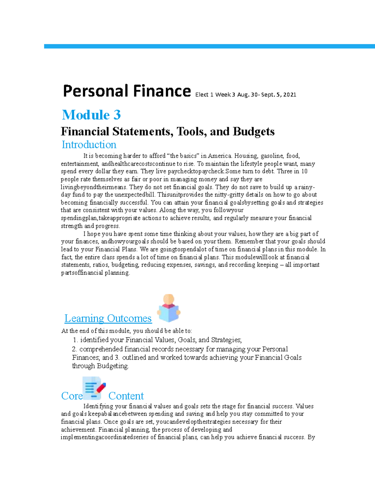 Module 3 Financial Statements, Tools, and Budgets - Personal Finance ...