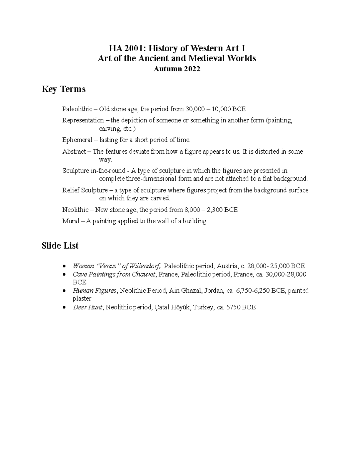 02 Prehistoric Art - Notes from class including questions some are ...